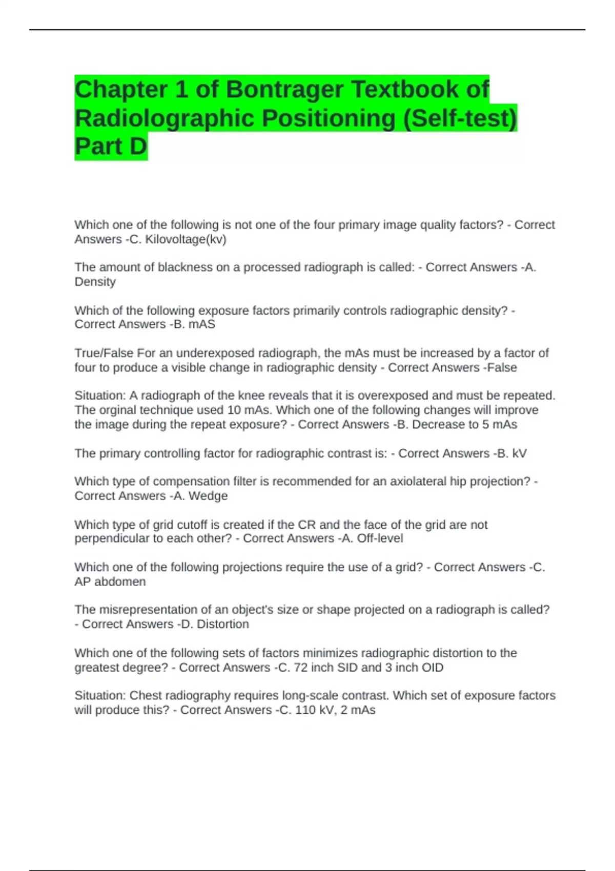 Chapter 1 of Bontrager Textbook of Radiolographic Positioning (Self ...