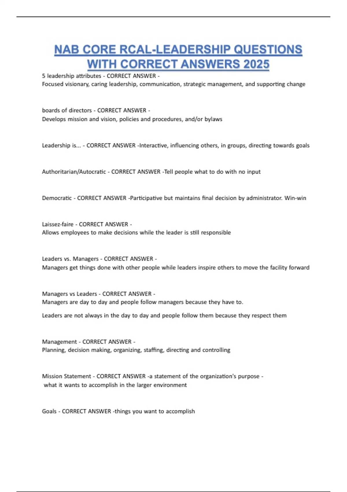 NAB CORE RCAL-LEADERSHIP QUESTIONS WITH CORRECT ANSWERS 2025 - NAB RCAL ...