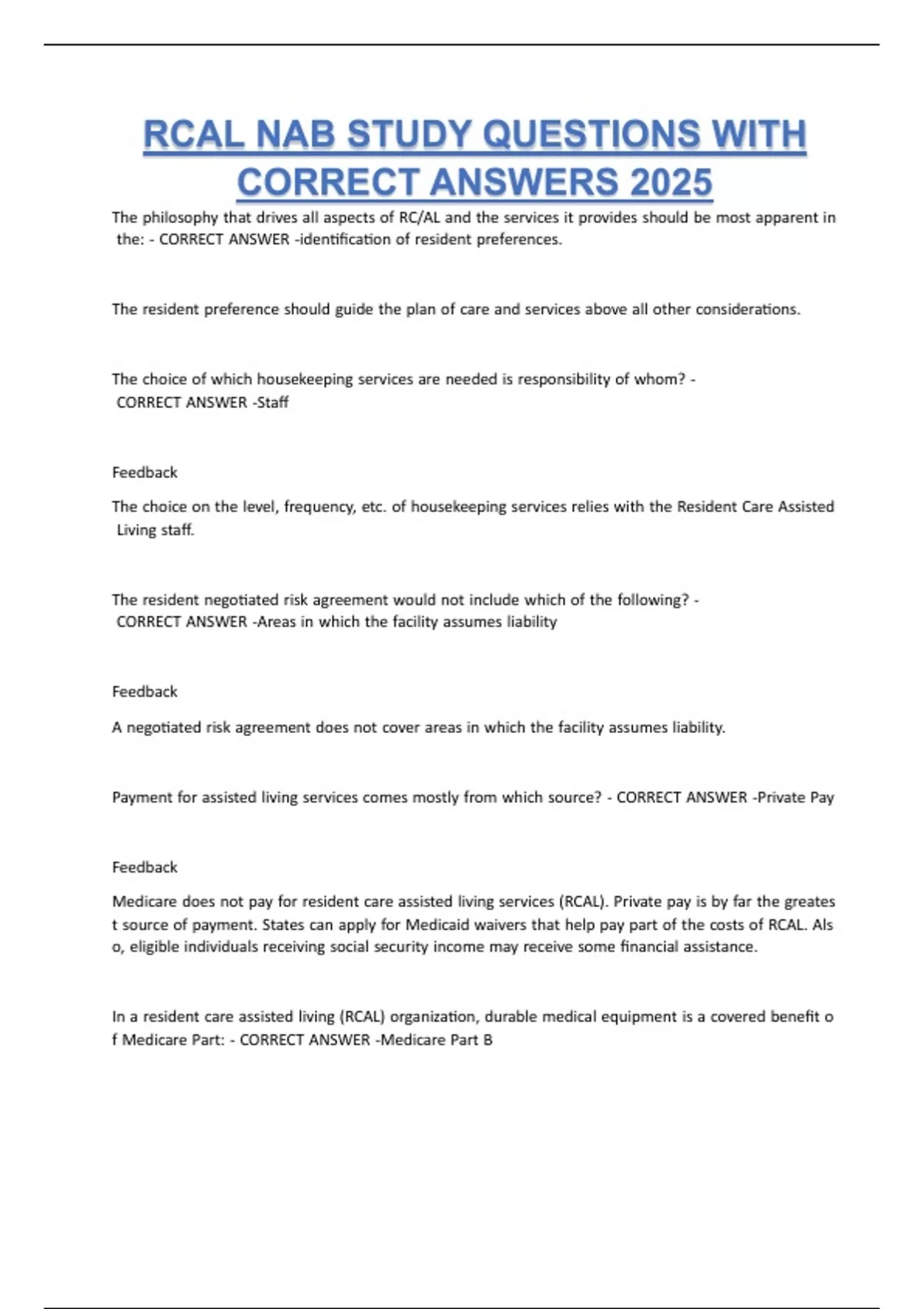 RCAL NAB STUDY QUESTIONS WITH CORRECT ANSWERS 2025 - NAB RCAL - Stuvia US