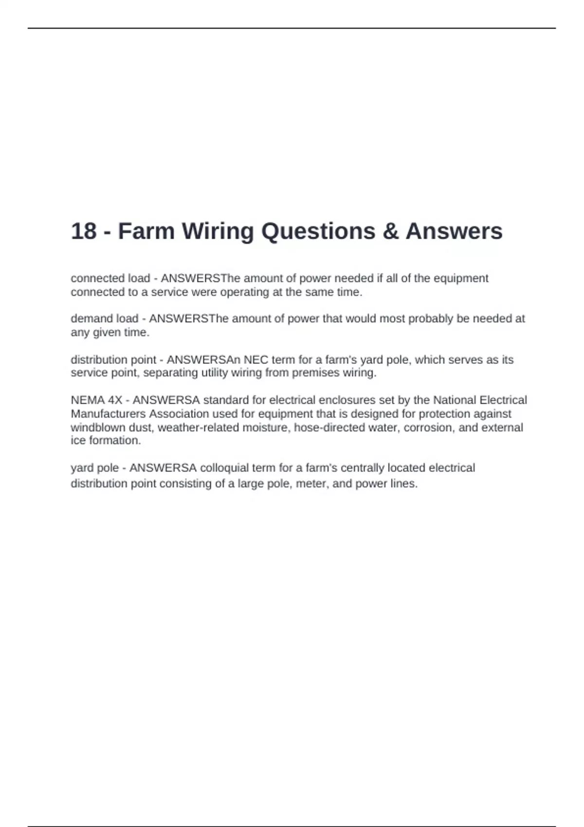 18 - Farm Wiring Questions & Answers - 18 - Farm Wiring - Stuvia US