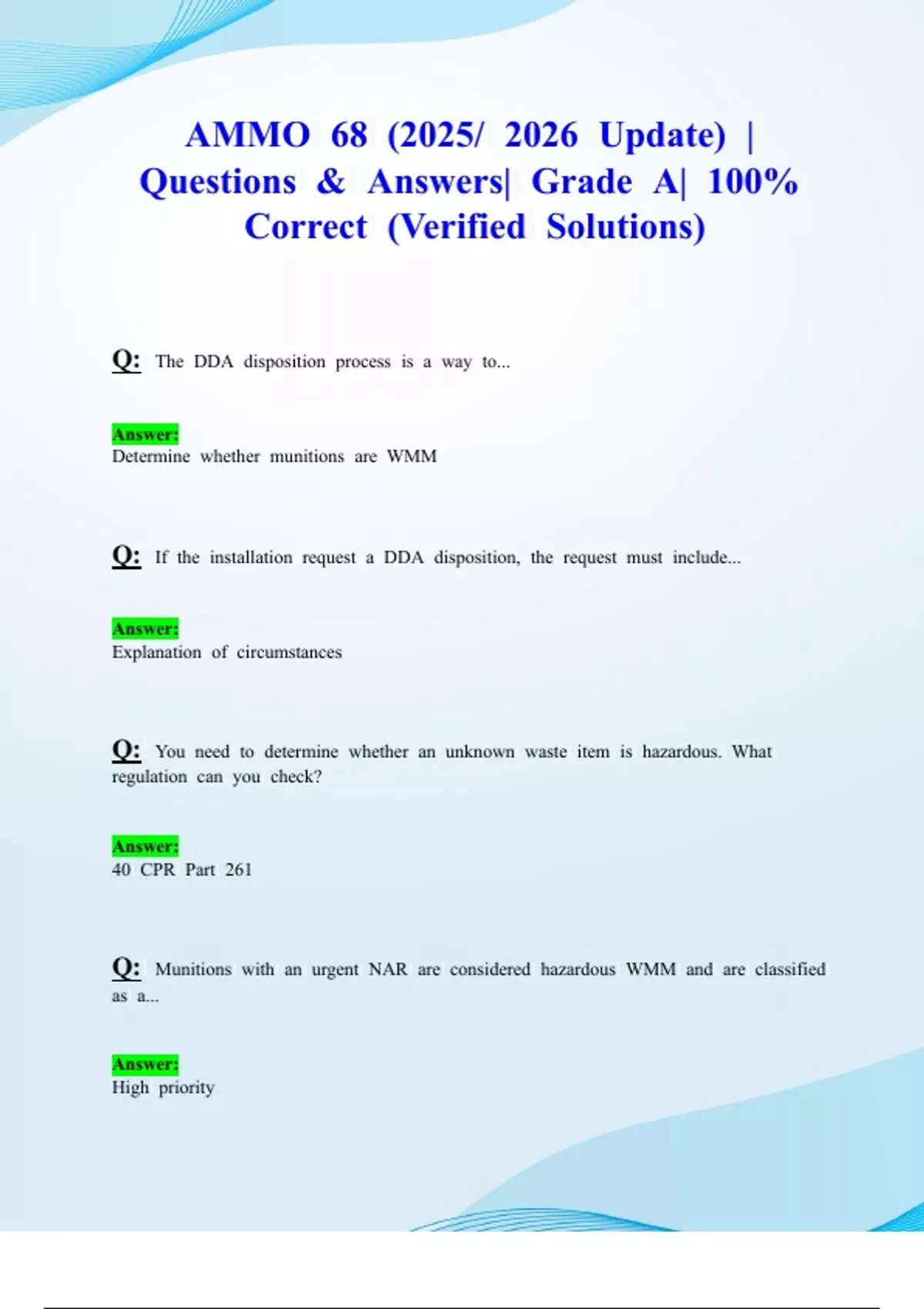 AMMO 68 (2025/ 2026 Update) | Questions & Answers| Grade A| 100% ...