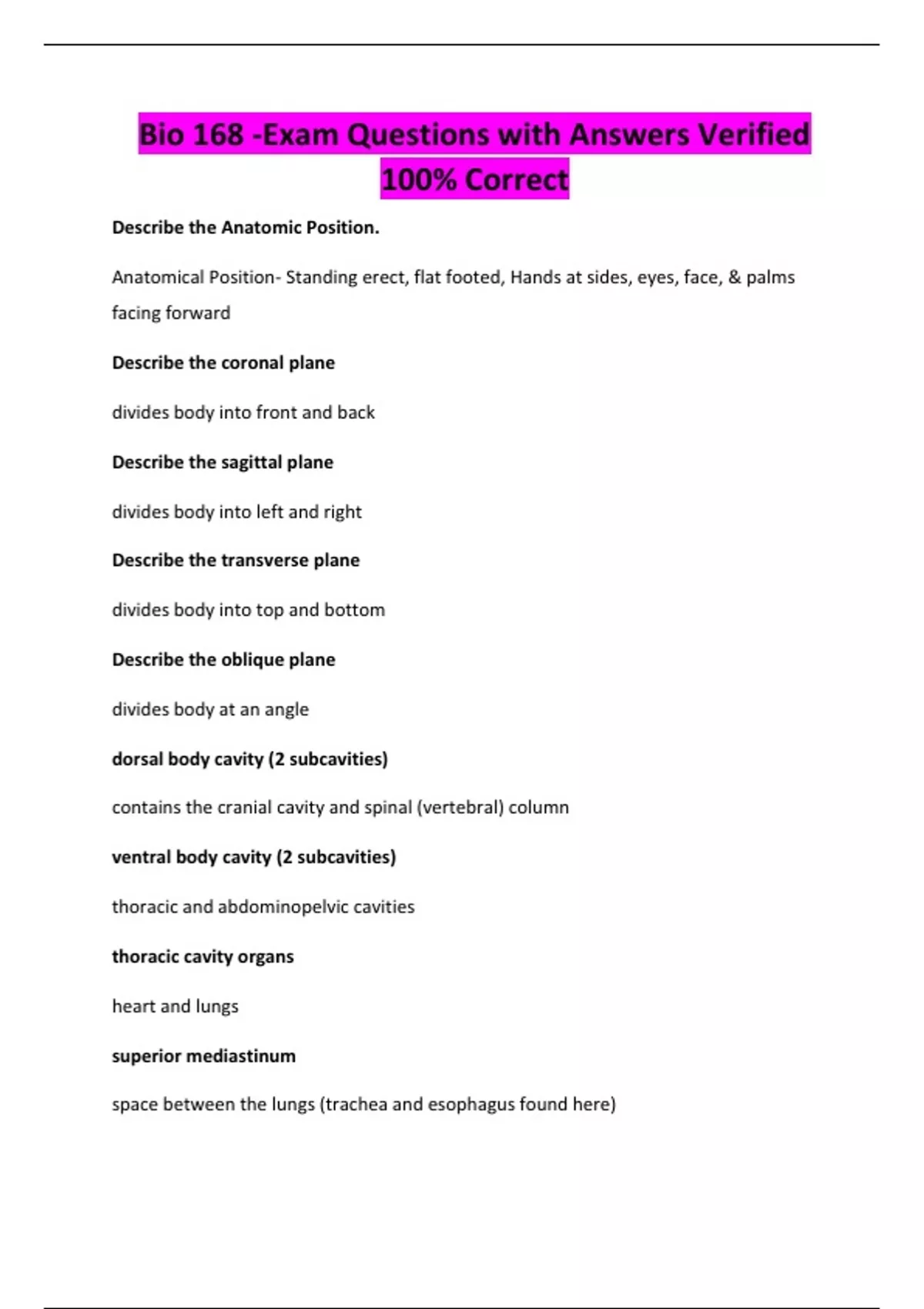 Bio 168 -Exam Questions with Answers Verified 100% Correct - BIO 168 ...