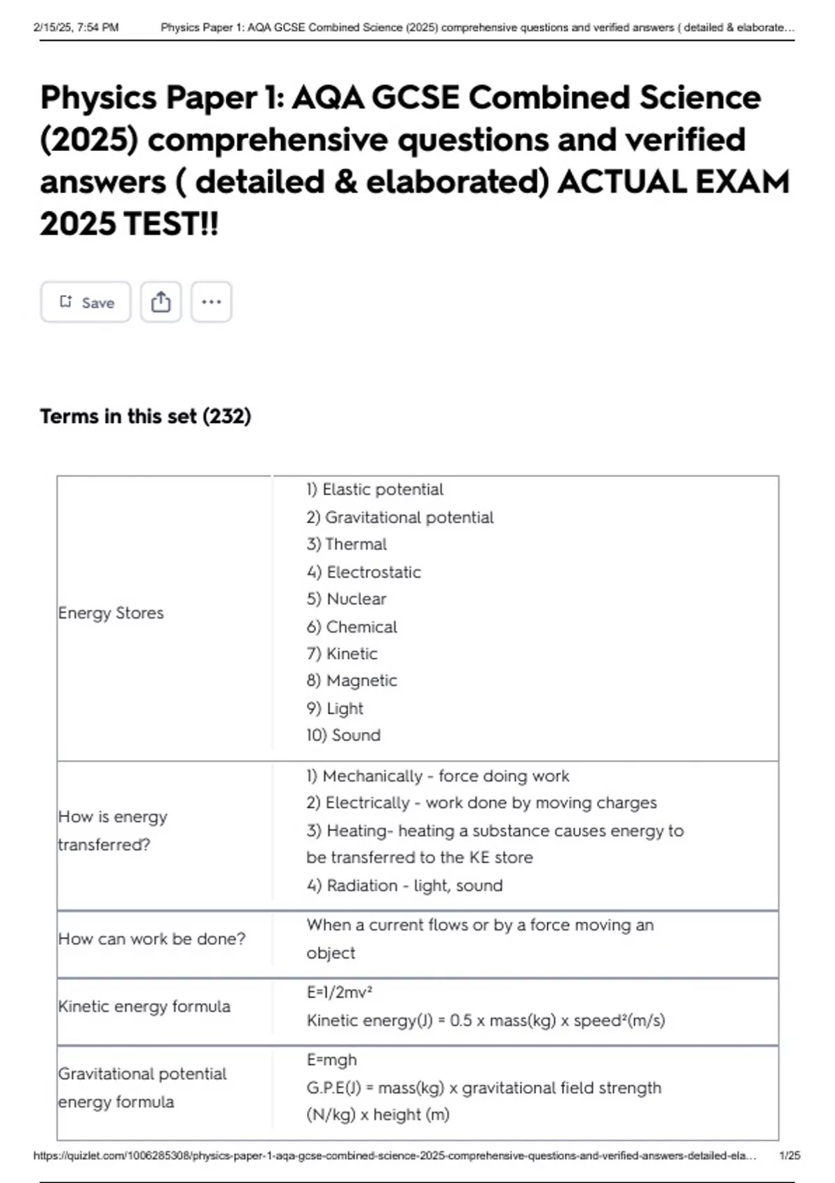 Physics Paper 1: AQA GCSE Combined Science (2025) comprehensive ...