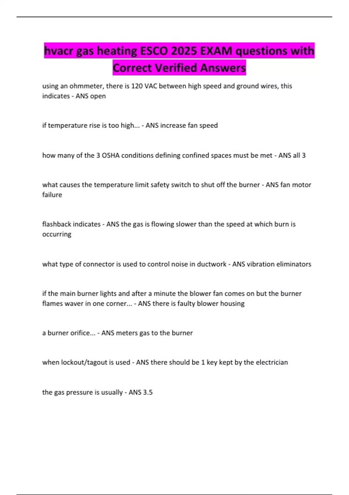 hvacr gas heating ESCO 2025 EXAM questions with Correct Verified ...