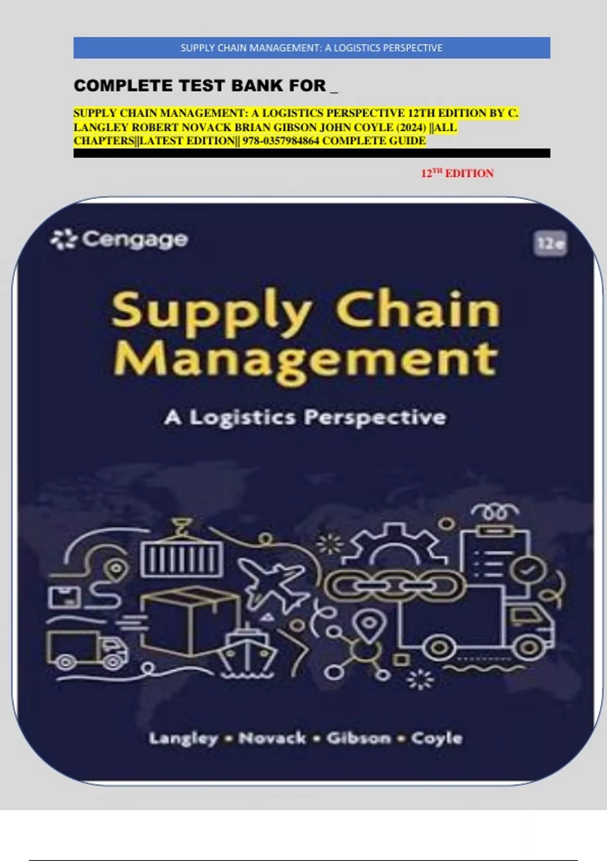COMPLETE TEST BANK FOR _ SUPPLY CHAIN MANAGEMENT: A LOGISTICS ...