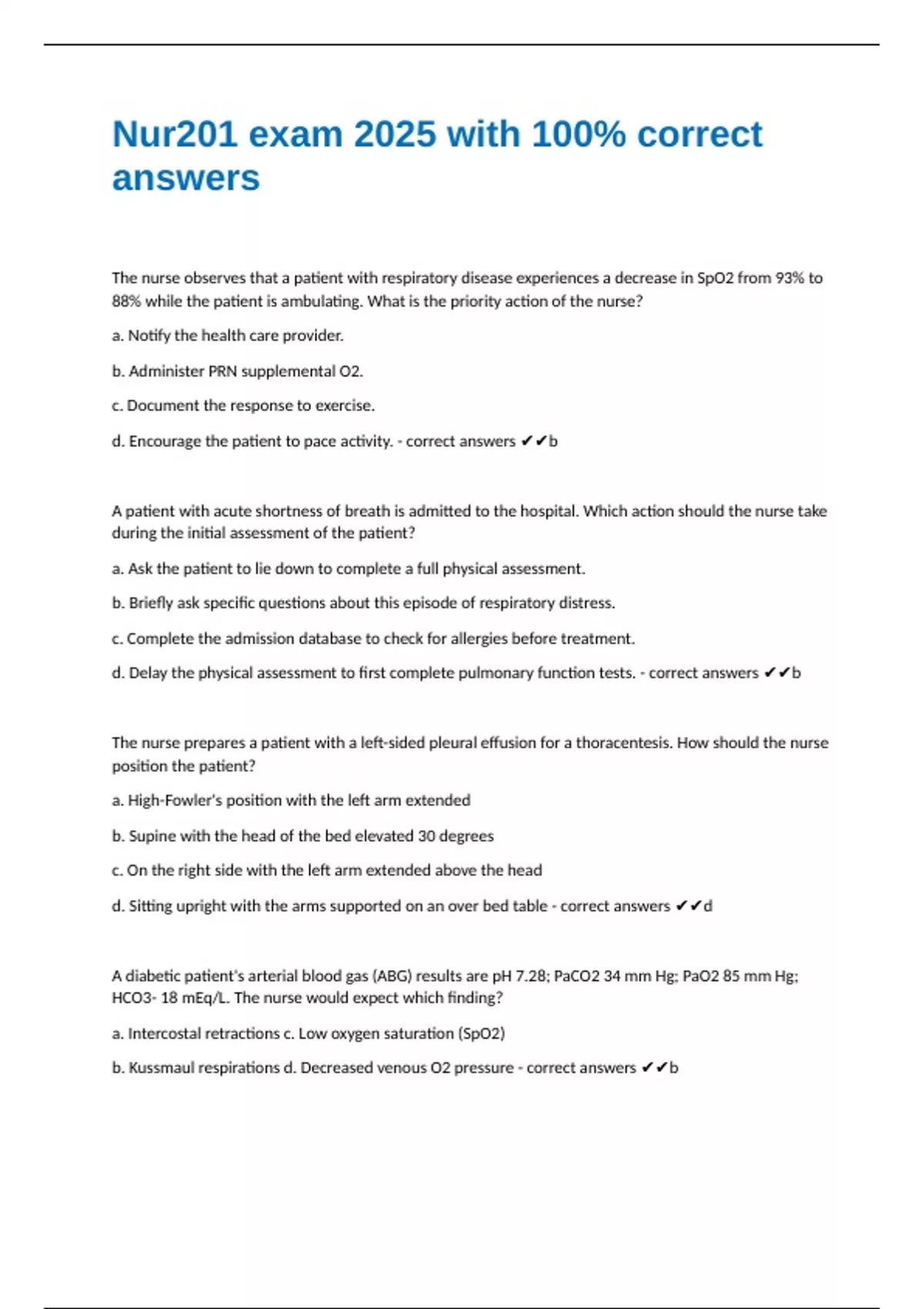 Nur201 exam 2025 with 100% correct answers - Nur201 e - Stuvia US
