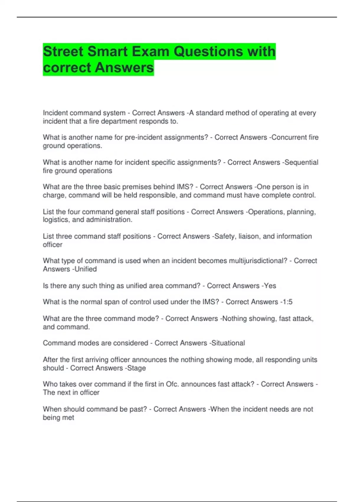 Street Smart Exam Questions with correct Answers - StreetSMART - Stuvia US