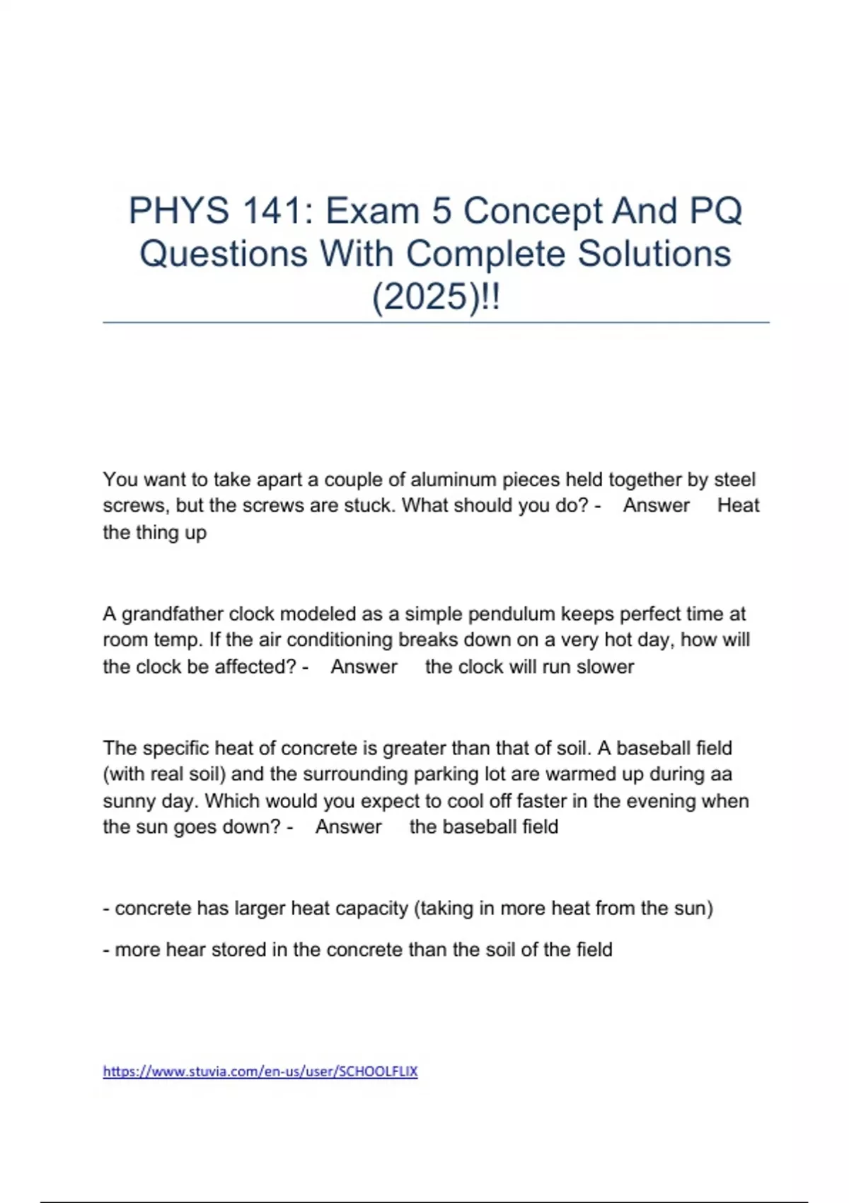 PHYS 141 Exam 5 Concept and PQ Questions With complete solutions (2025)!! - PHYS 141 - Stuvia US