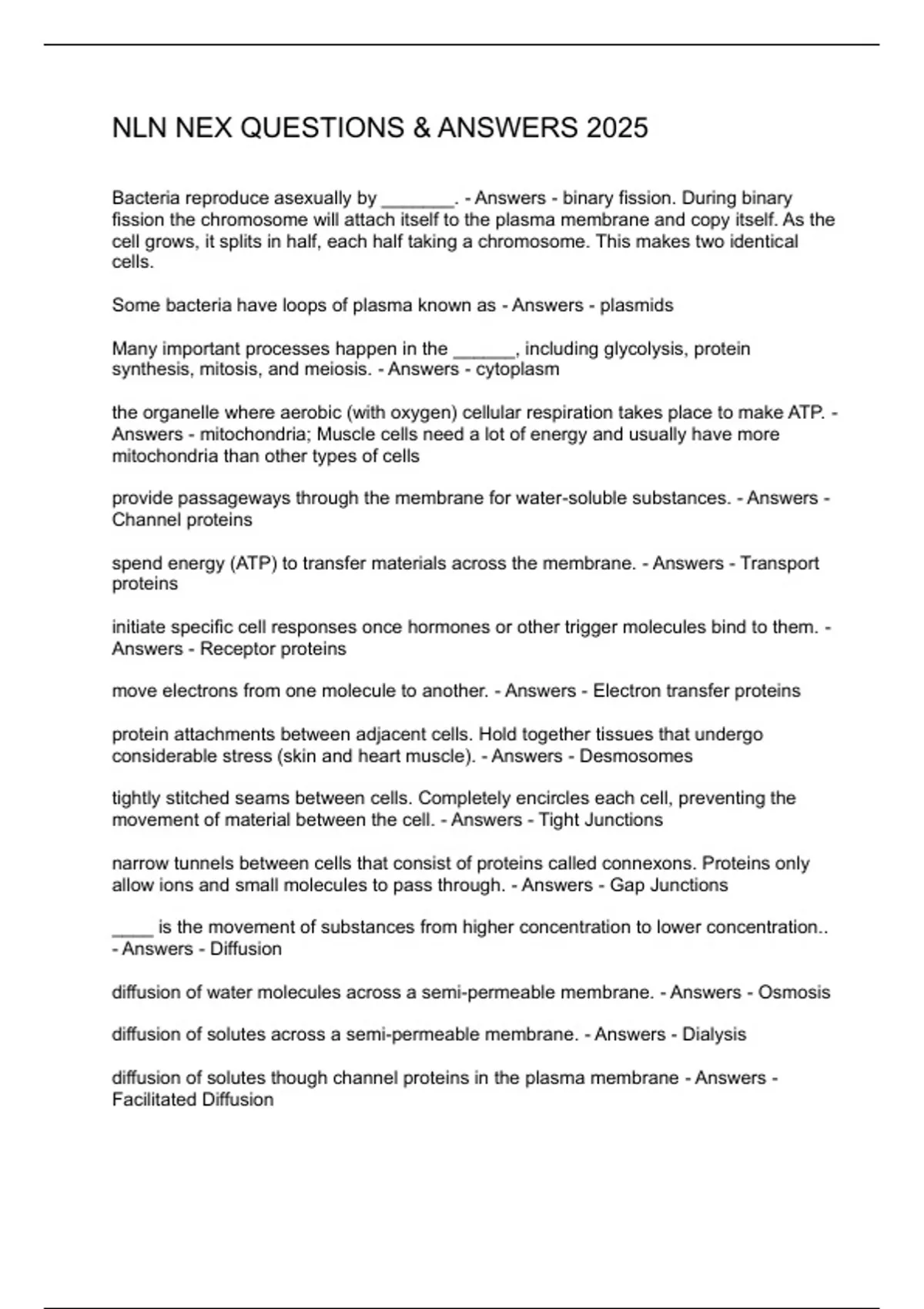 NLN NEX QUESTIONS & ANSWERS 2025 - NLN NEX - Stuvia US