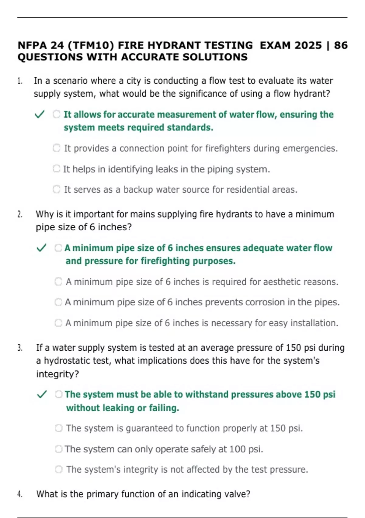 NFPA 24 (TFM10) FIRE HYDRANT TESTING EXAM 2025 | 86 QUESTIONS WITH ...