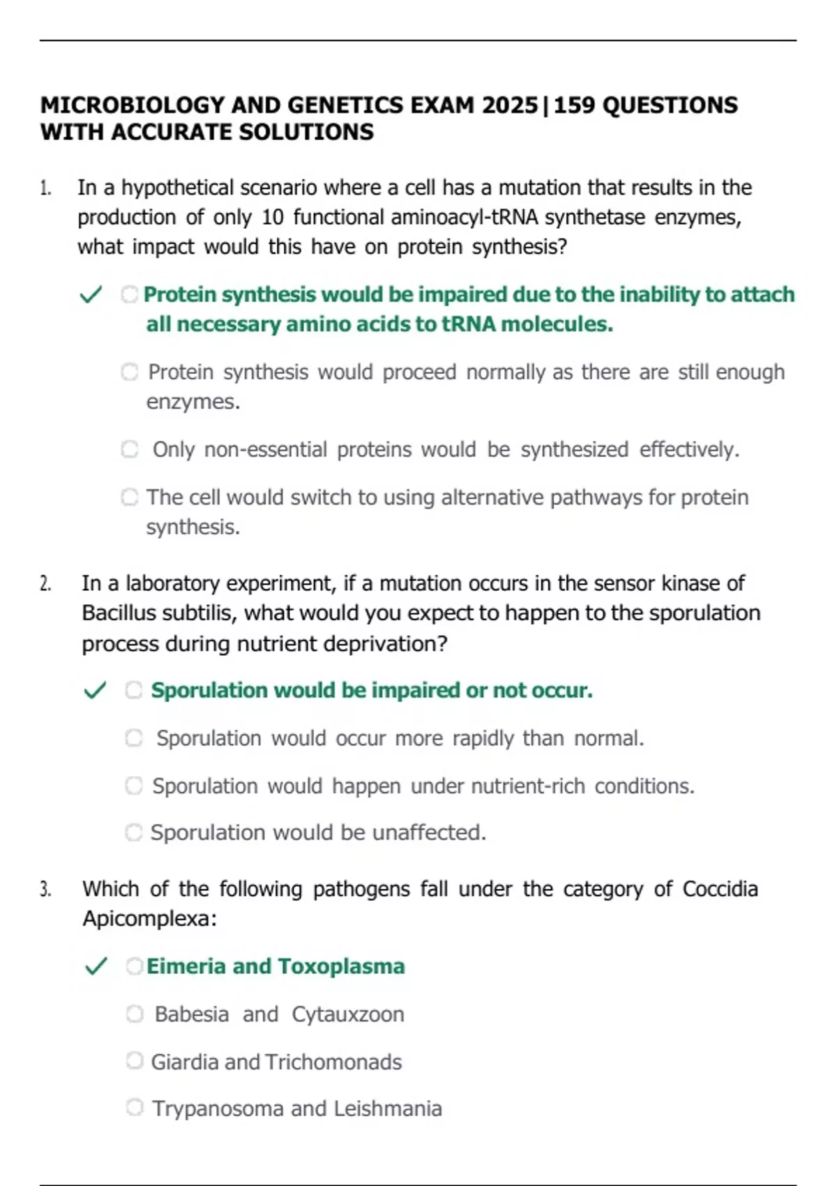 MICROBIOLOGY AND GENETICS EXAM 2025|159 QUESTIONS WITH ACCURATE ...