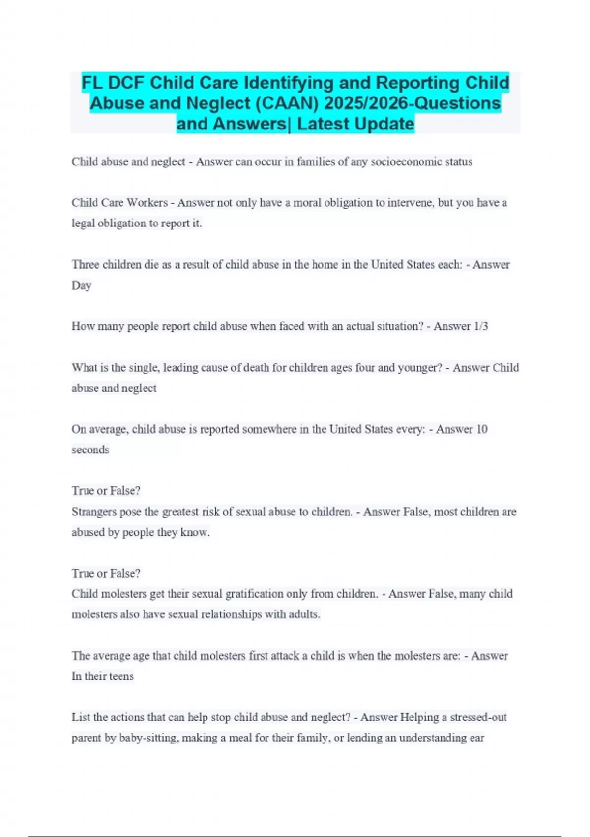 FL DCF Child Care Identifying and Reporting Child Abuse and Neglect ...