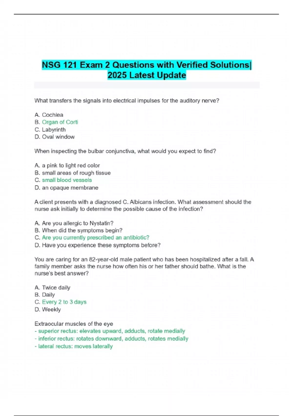 NSG 121 Exam 2 Questions with Verified Solutions| 2025 Latest Update ...