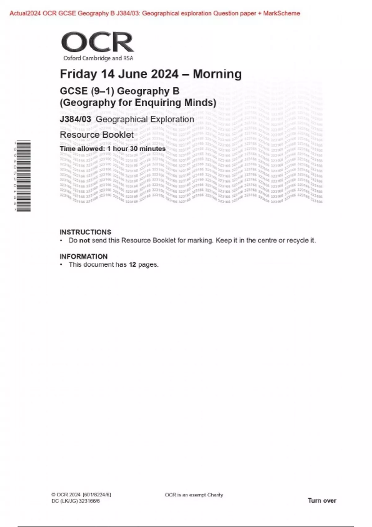 Actual 2024 OCR GCSE Geography B Geography for Enquiring Minds J384/03 ...