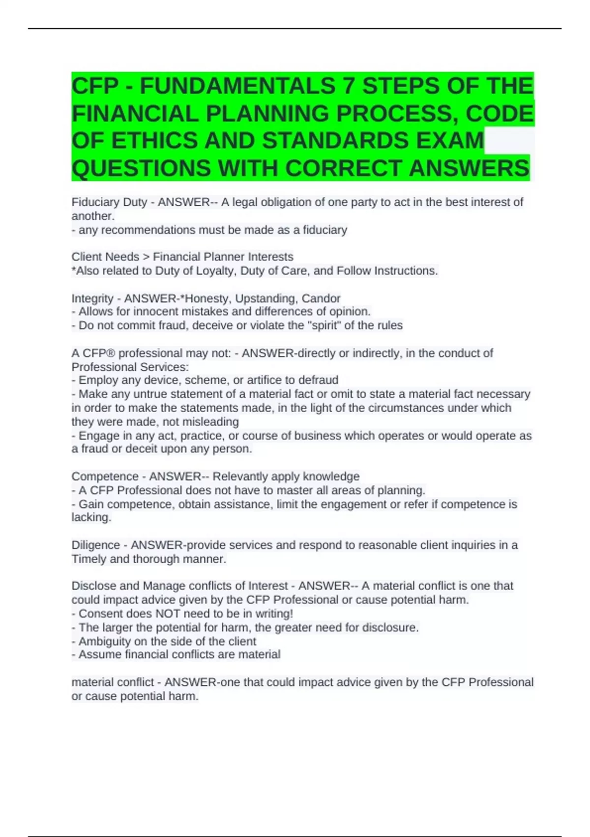 CFP - FUNDAMENTALS 7 STEPS OF THE FINANCIAL PLANNING PROCESS, CODE OF ...