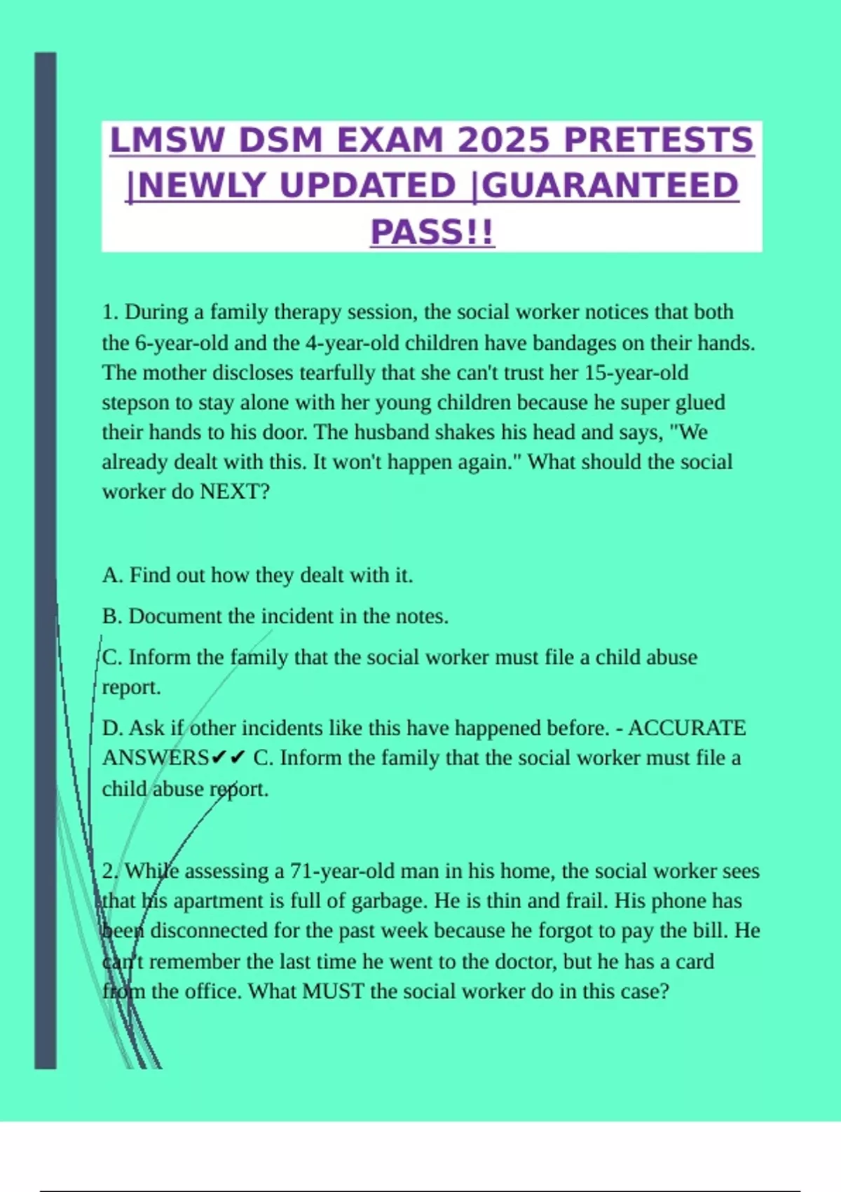 LMSW DSM EXAM 2025 PRETESTS |NEWLY UPDATED |GUARANTEED PASS!! - LMSW ...