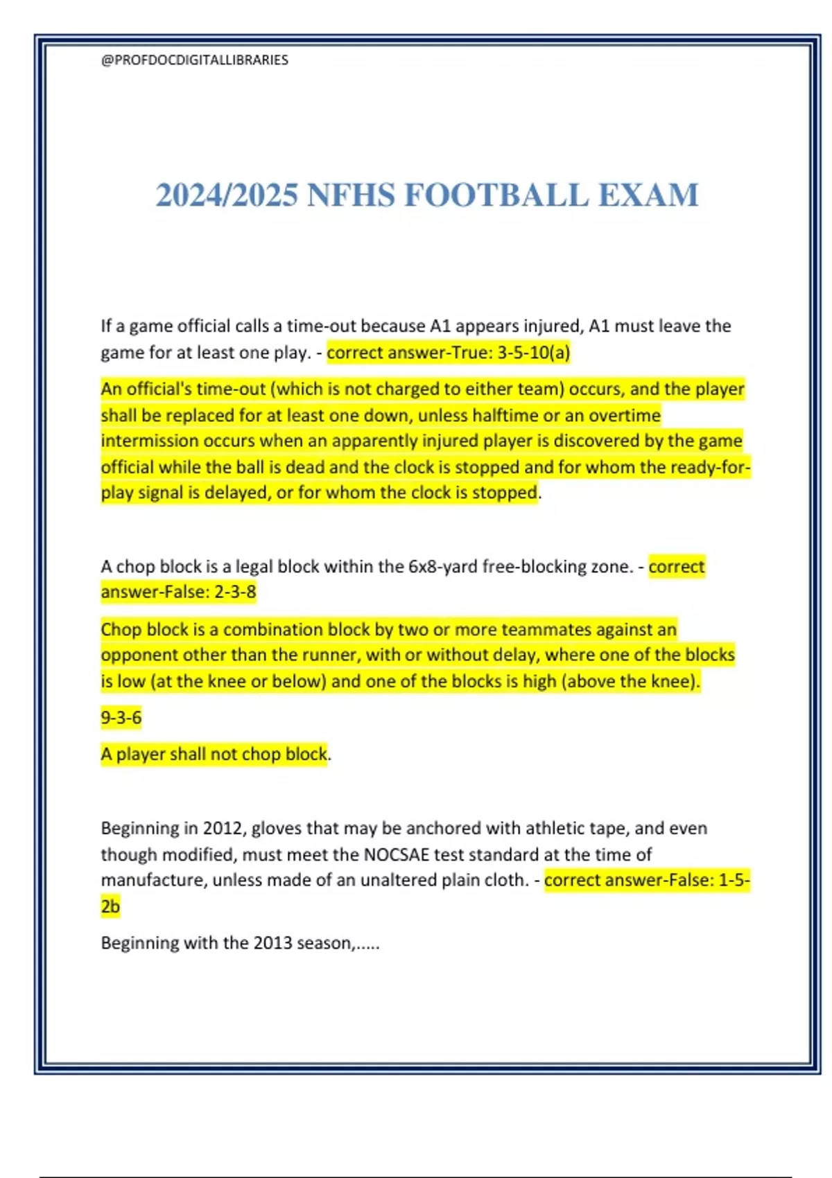 2024/2025 NFHS FOOTBALL TEST EXAM |Latest Updated Version| With ...
