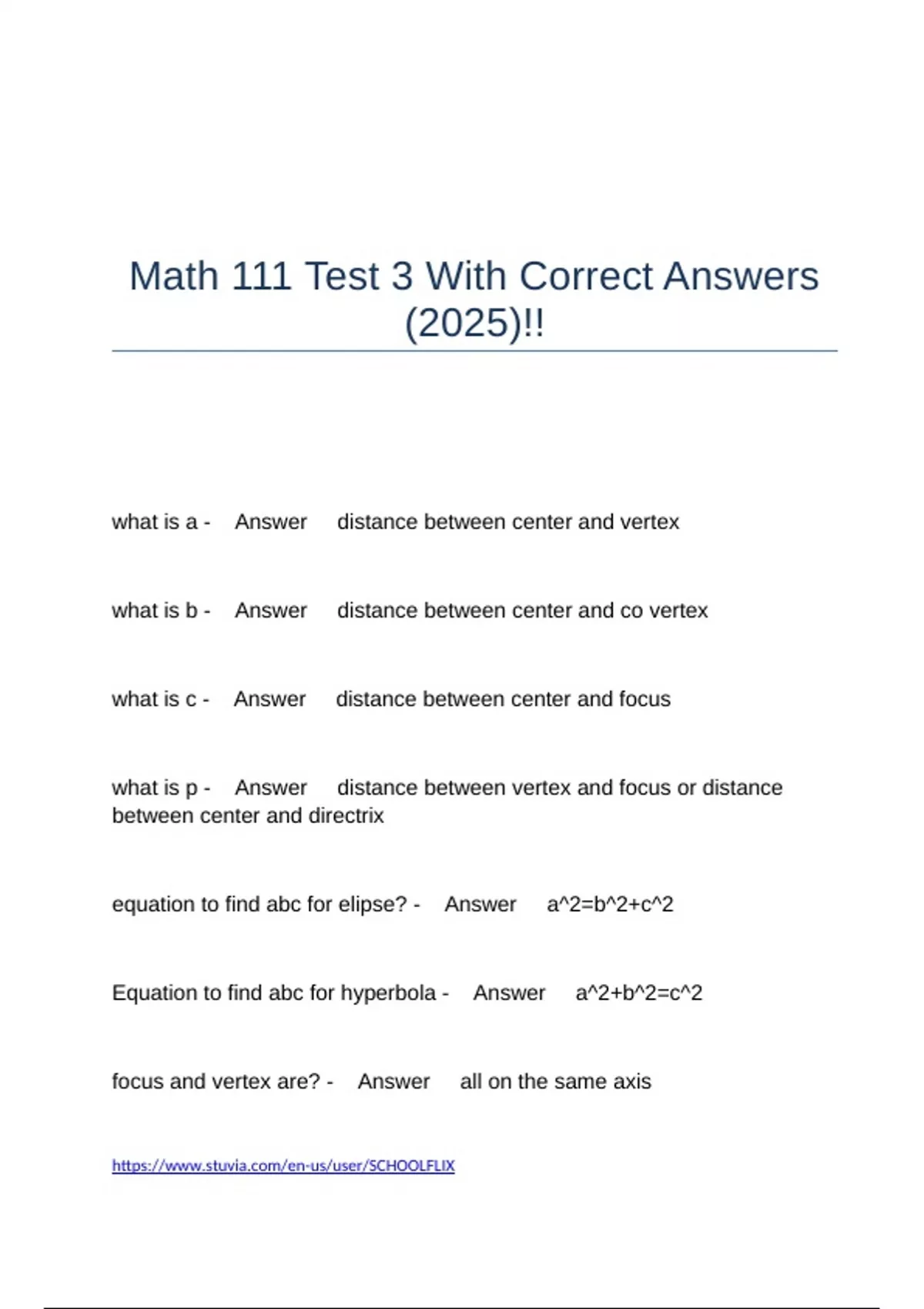 Math 111 Test 3 With Correct Answers (2025)!! - MATH 111 - Stuvia US