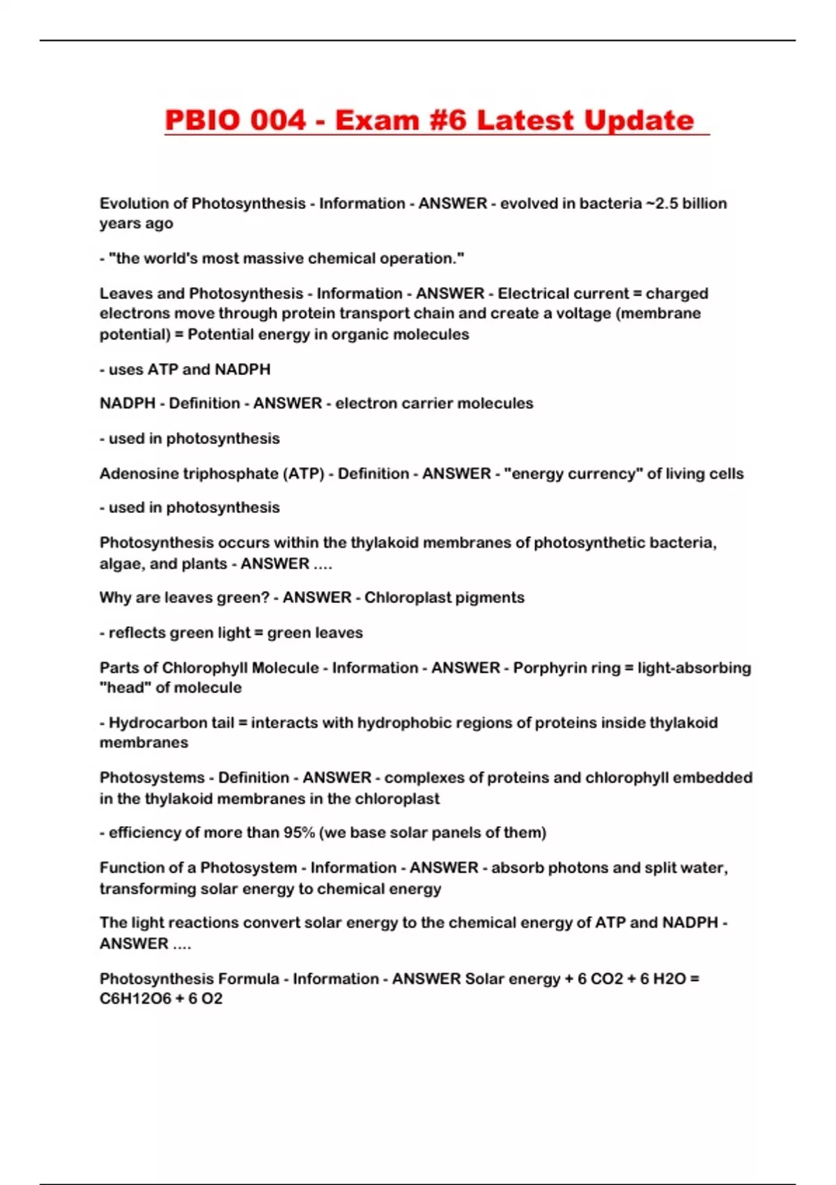 PBIO 004 - Exam #6 Latest Update - PBIO 004 - Stuvia US