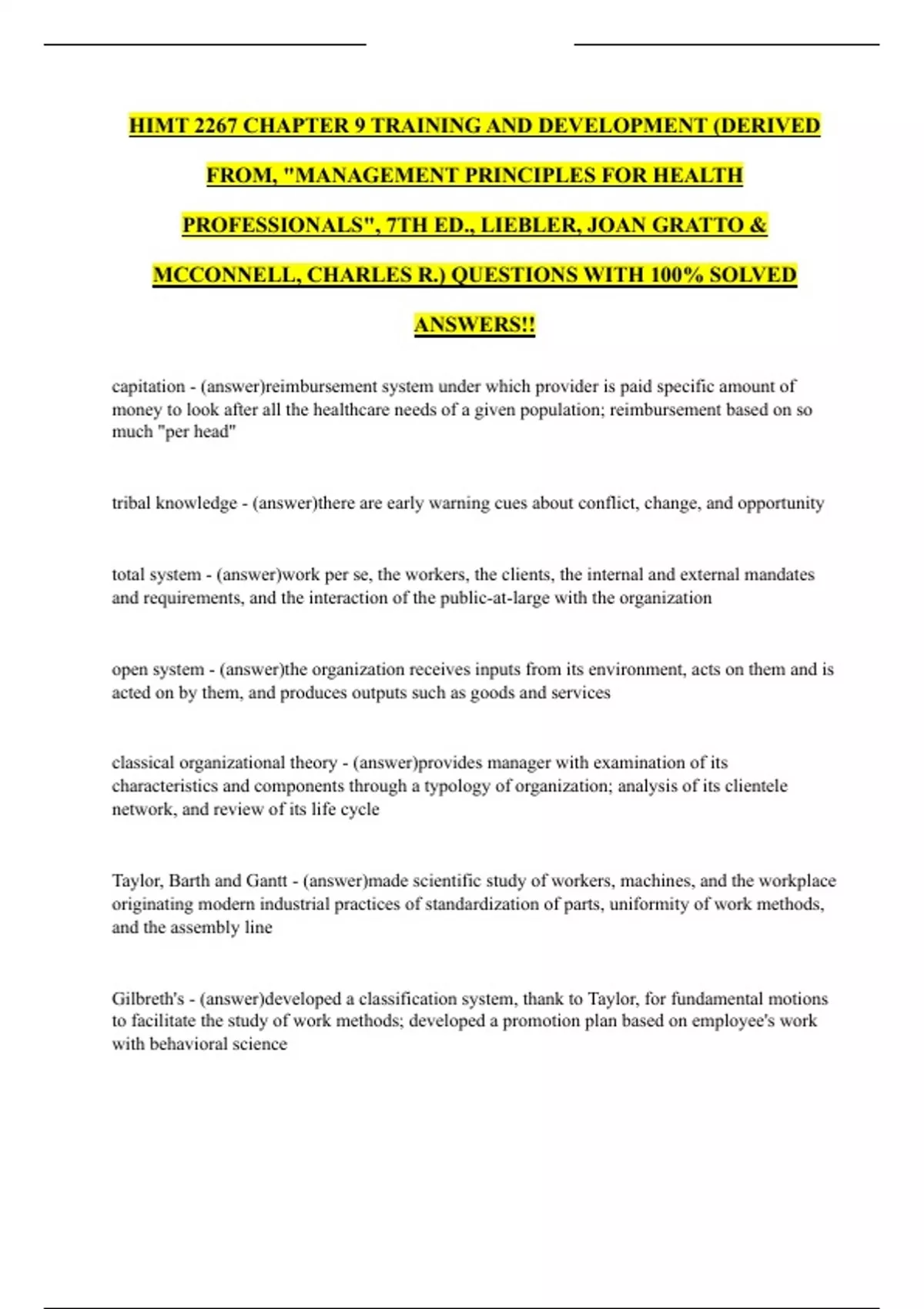 HIMT 2267 CHAPTER 9 TRAINING AND DEVELOPMENT (DERIVED FROM, "MANAGEMENT PRINCIPLES FOR HEALTH ...