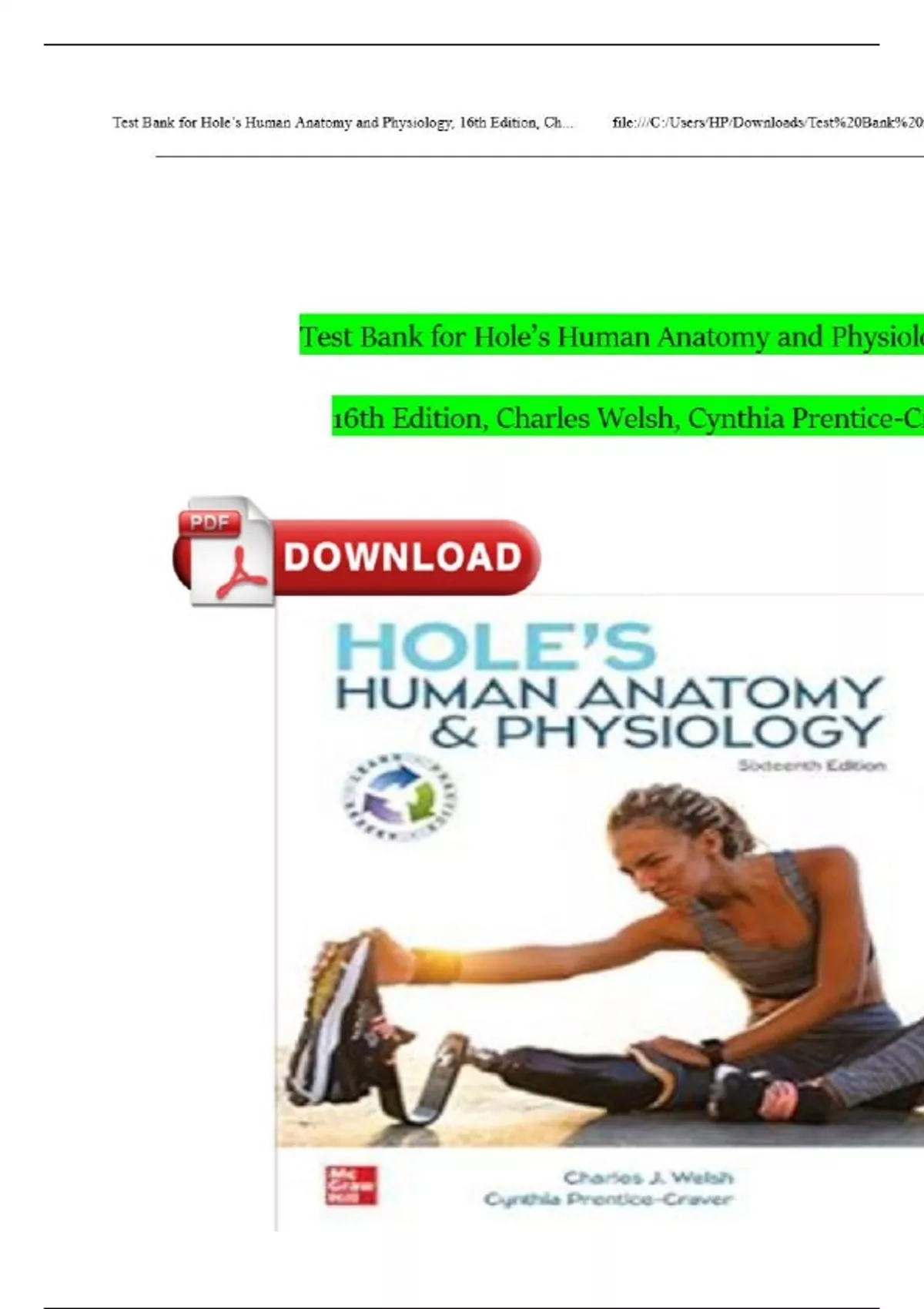 Test Bank for Hole’s Human Anatomy and Physiology, 16th Edition ...