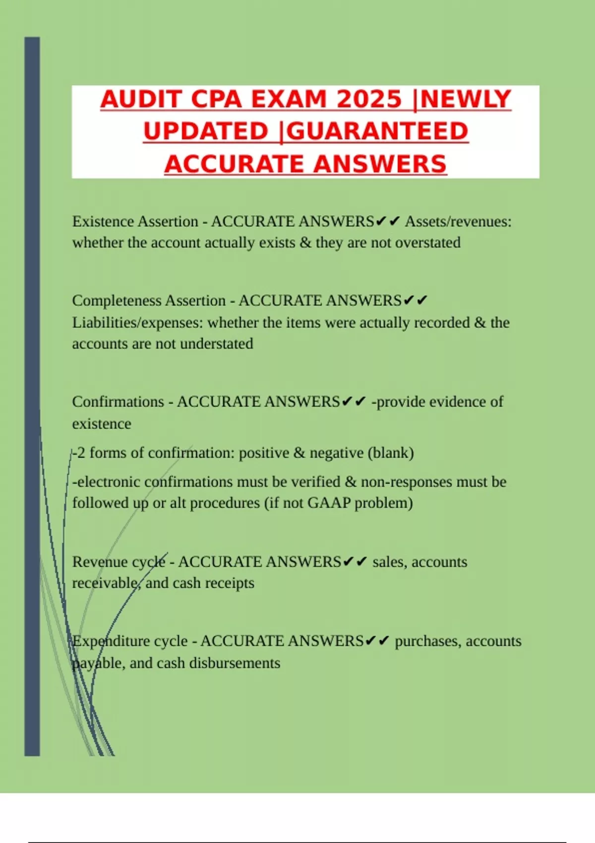 AUDIT CPA EXAM 2025 |NEWLY UPDATED |GUARANTEED ACCURATE ANSWERS - Audit ...
