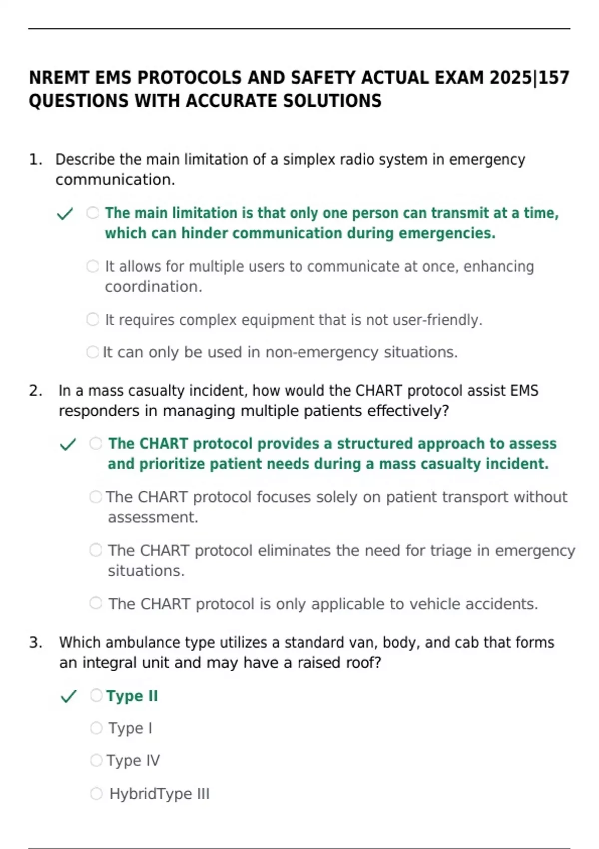 NREMT EMS PROTOCOLS AND SAFETY ACTUAL EXAM 2025|157 QUESTIONS WITH ...