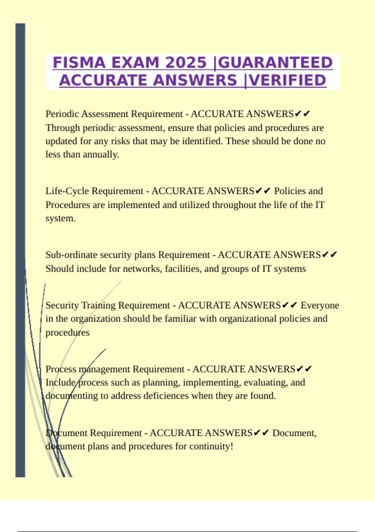FISMA EXAM 2025 |GUARANTEED ACCURATE ANSWERS |VERIFIED - FISMA - Stuvia US
