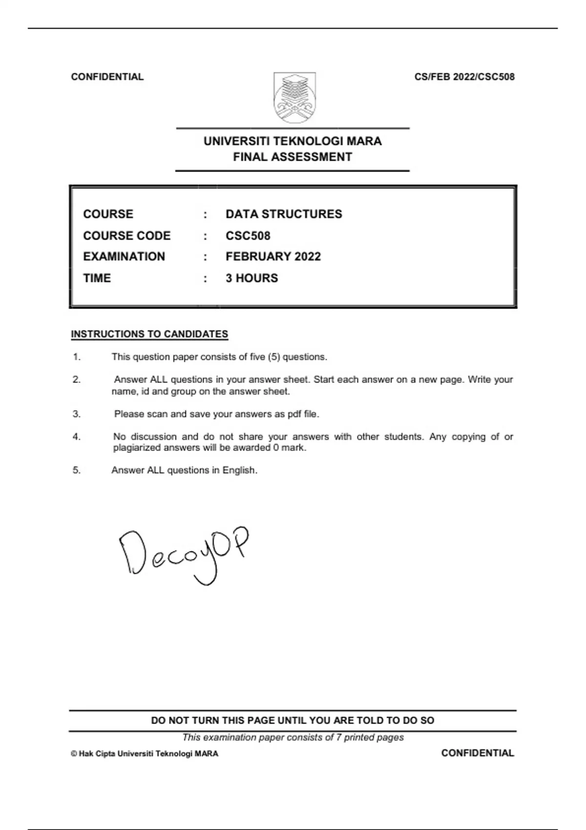 CSC508 - Data Structure pyq with student made answer - CSC508 - Stuvia US