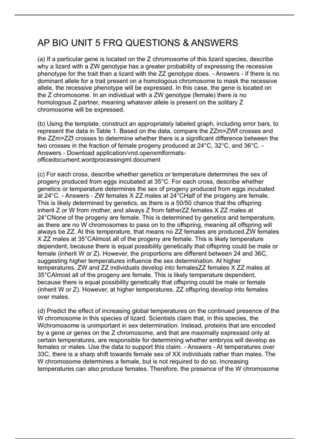 AP BIO UNIT 5 FRQ QUESTIONS & ANSWERS - AP BIO UNIT 5 FRQ - Stuvia US