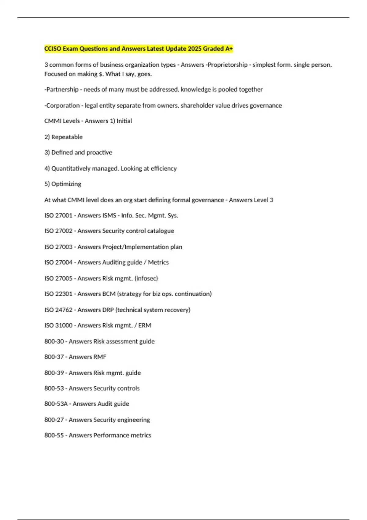 CCISO Exam Questions and Answers Latest Update 2025 Graded A+ - CCISO ...