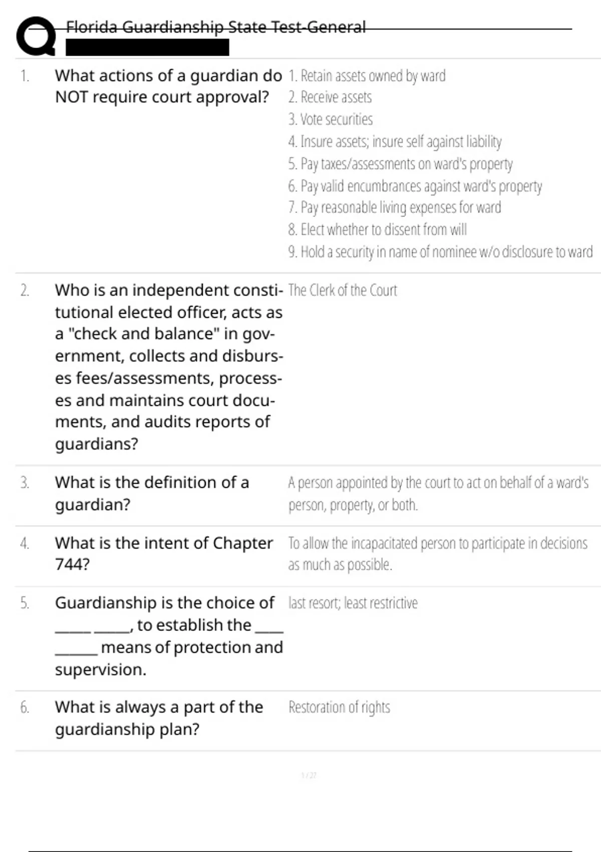 Florida Guardianship State Test-General (2025) comprehensive questions ...