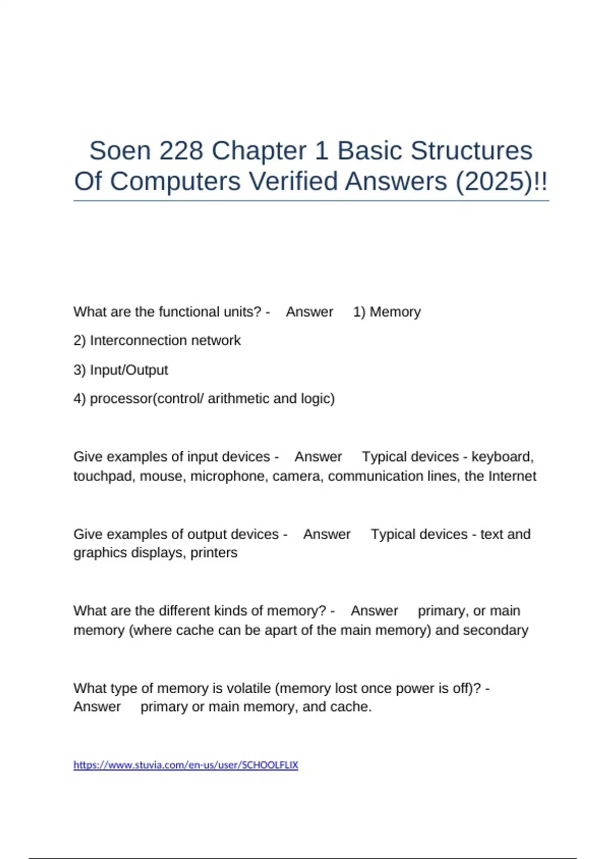 Soen 228 Chapter 1 Basic Structures Of Computers Verified Answers (2025)!! - SOEN 228 - Stuvia US
