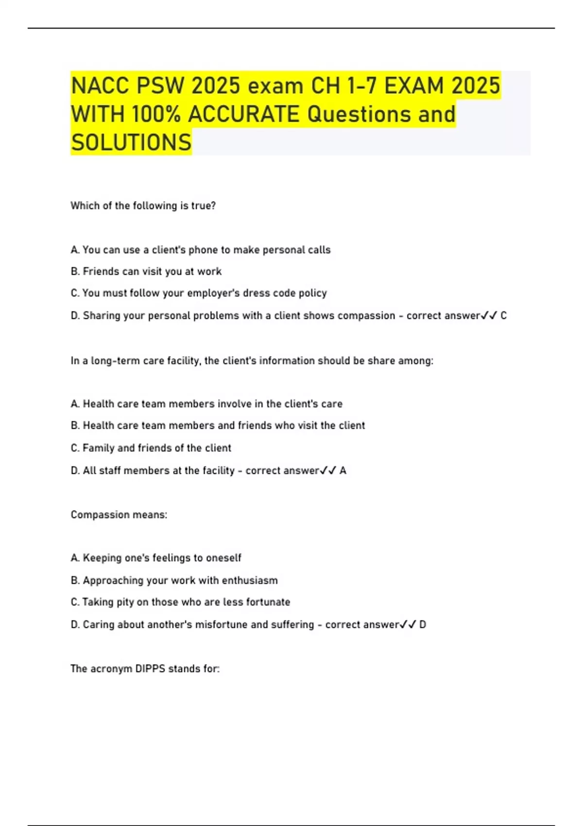 NACC PSW 2025 exam CH 1-7 EXAM 2025 WITH 100% ACCURATE Questions and ...