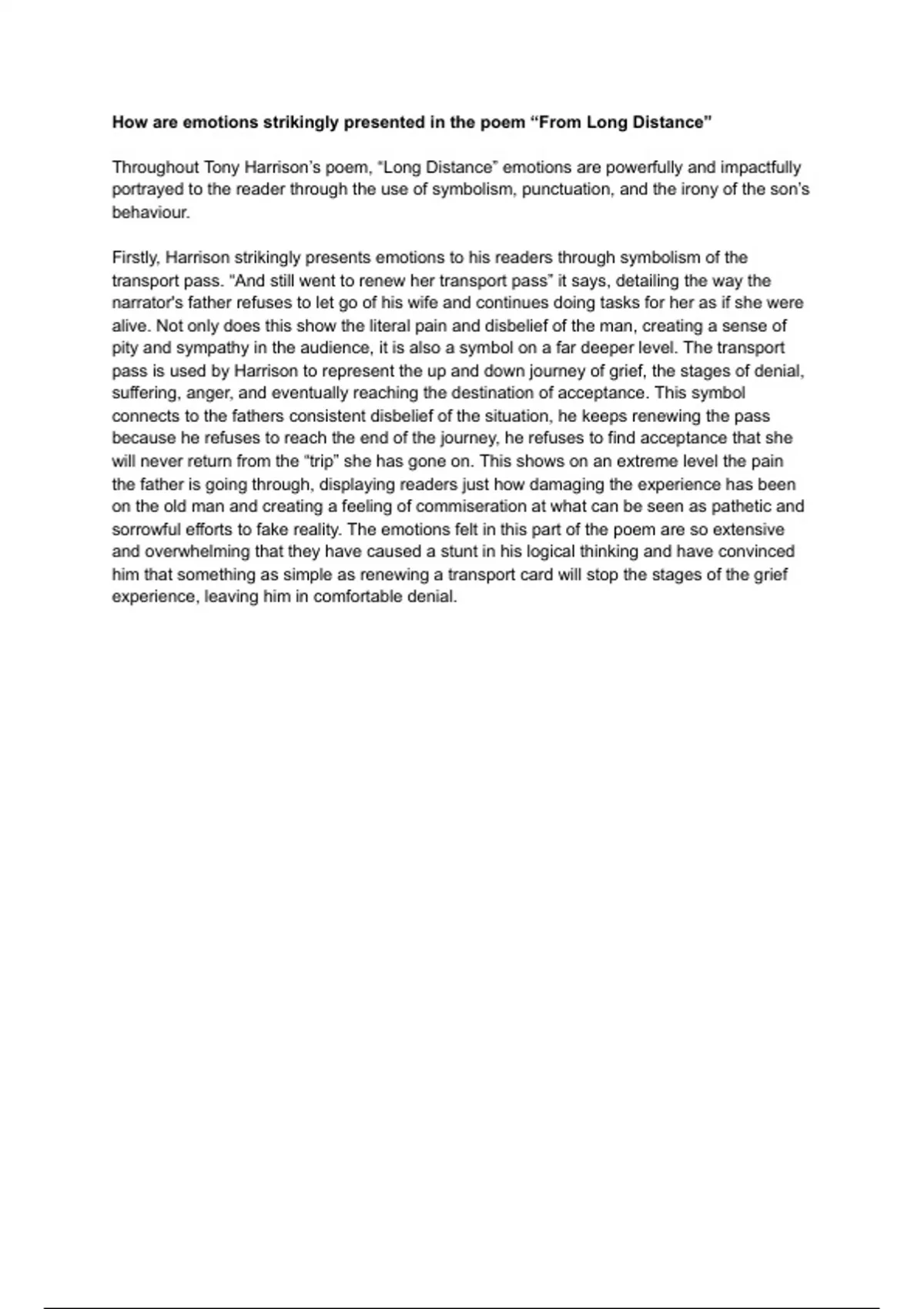 from Long Distance Paragraph poetry English response (GCSE/IGCSE ...