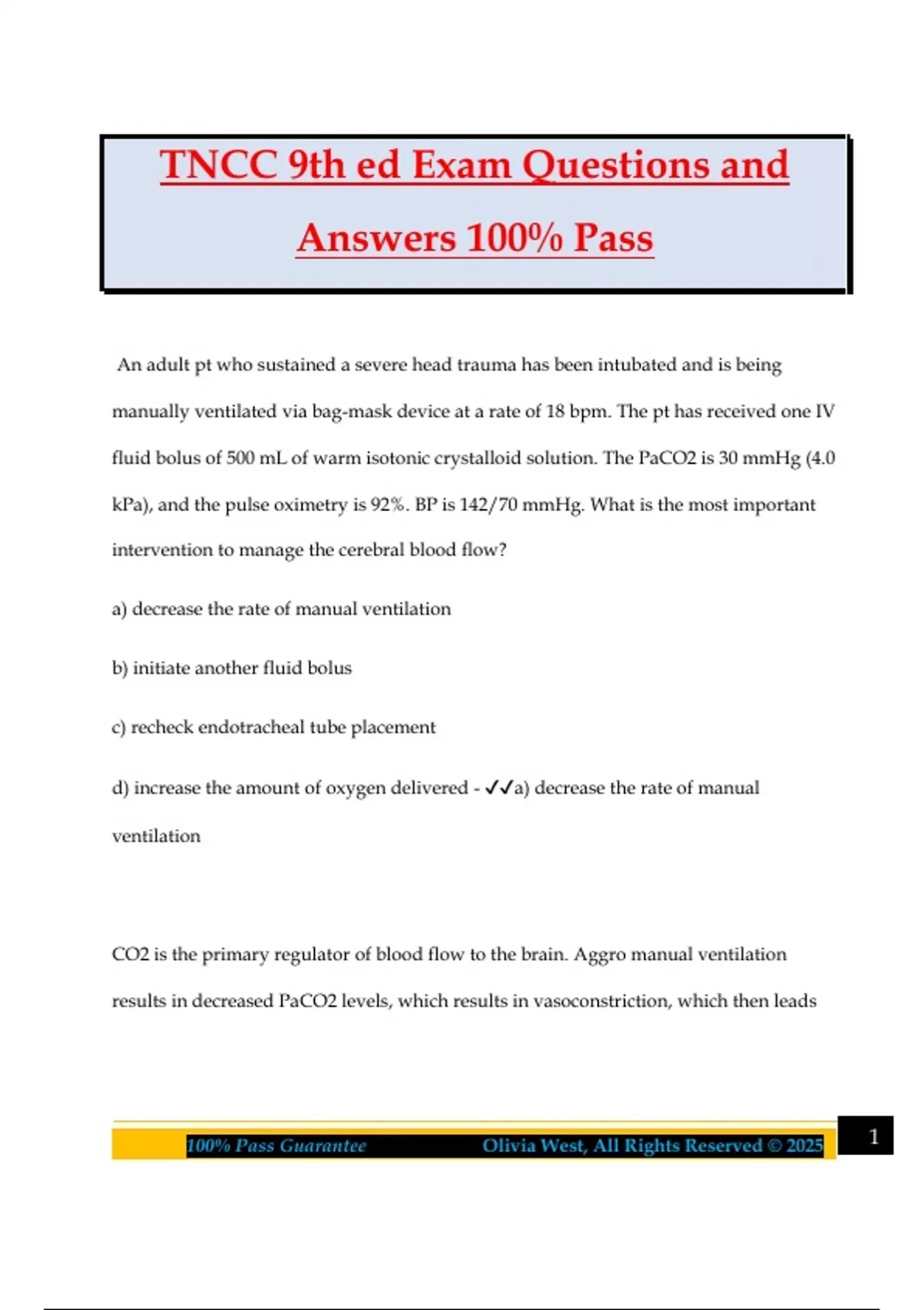 TNCC 9th ed Exam Questions and Answers 100% Pass - TNCC - Stuvia US