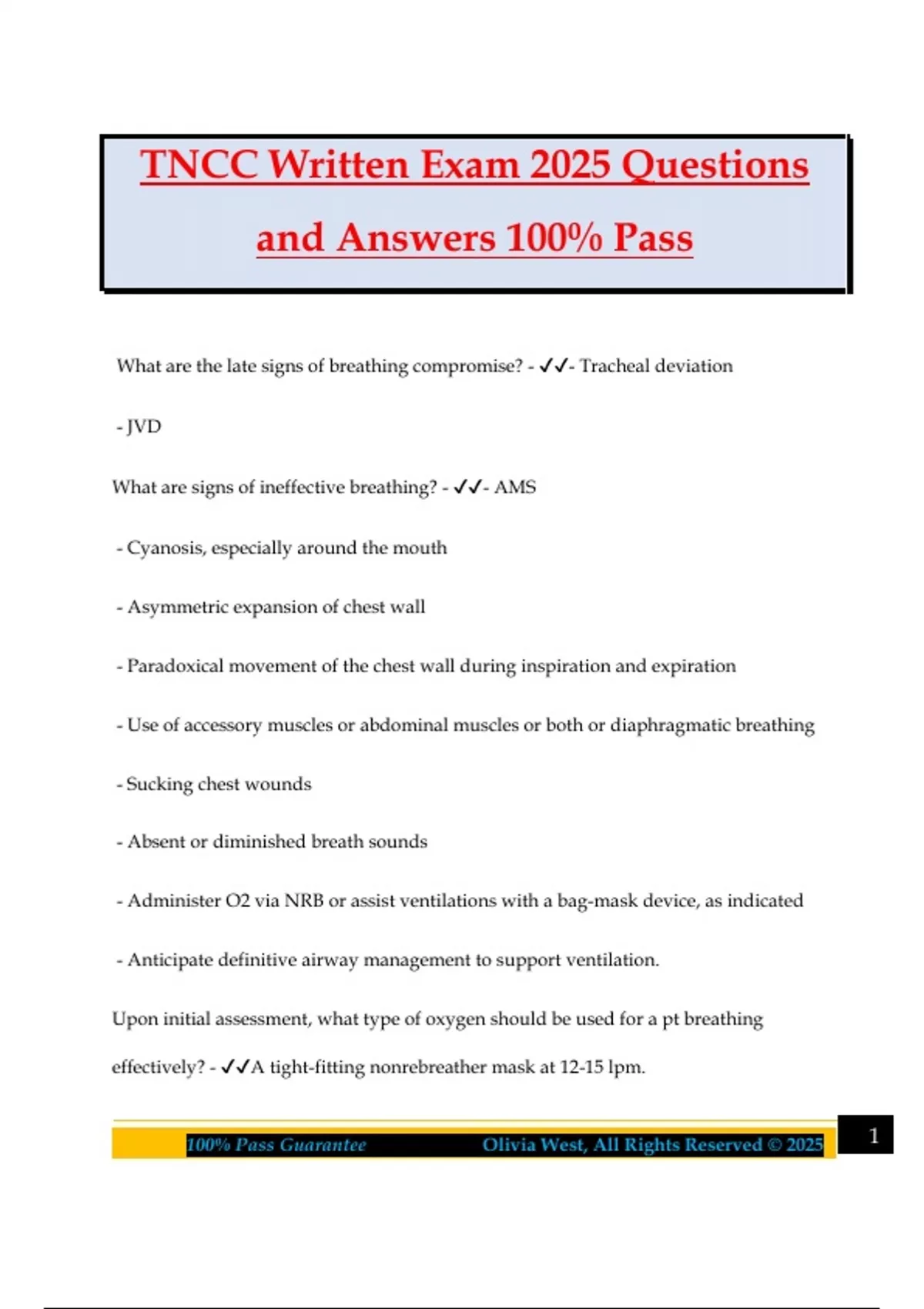 TNCC Written Exam 2025 Questions and Answers 100% Pass - TNCC - Stuvia US