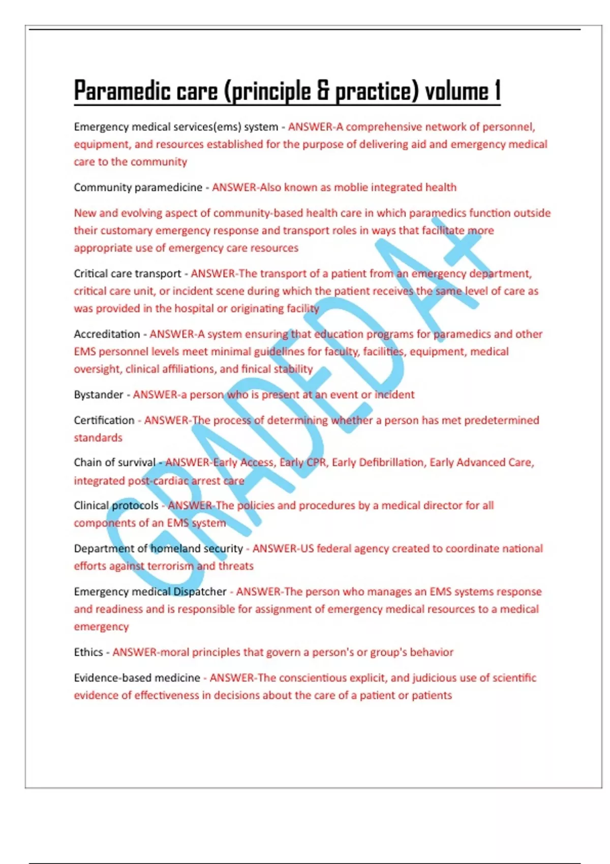 Paramedic care (principle & practice) volume 1 - Paramedic care - Stuvia US