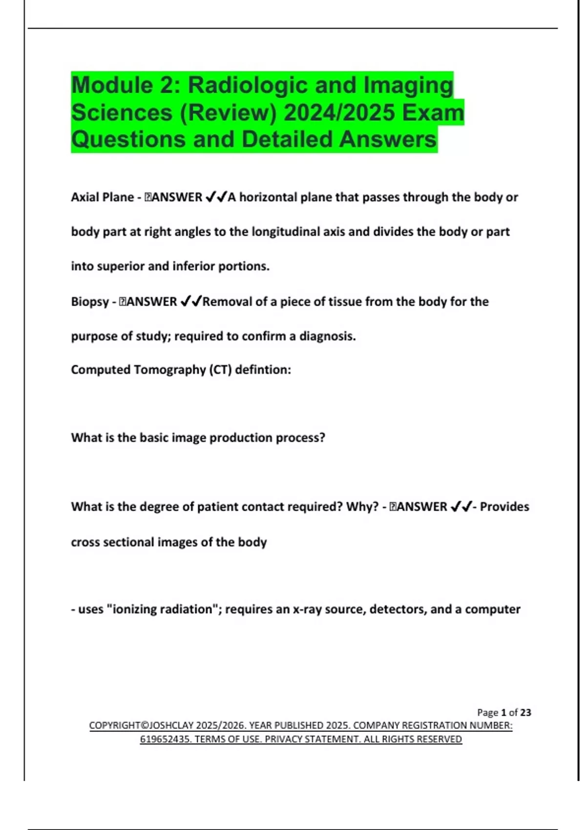 Module 2: Radiologic and Imaging Sciences (Review) 2024/2025 Exam ...