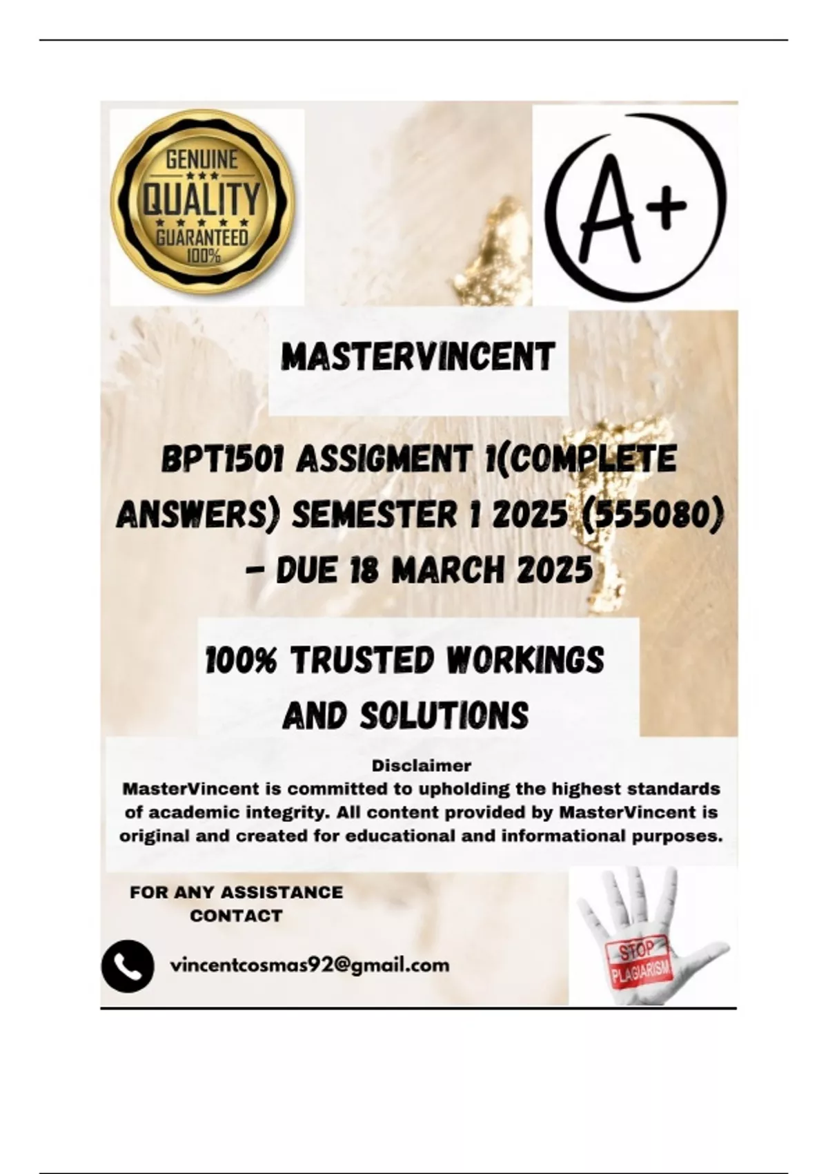 BPT1501 Assigment 1(COMPLETE ANSWERS) Semester 1 2025 (555080) - DUE 18 March 2025 1:00PM ; 100% ...