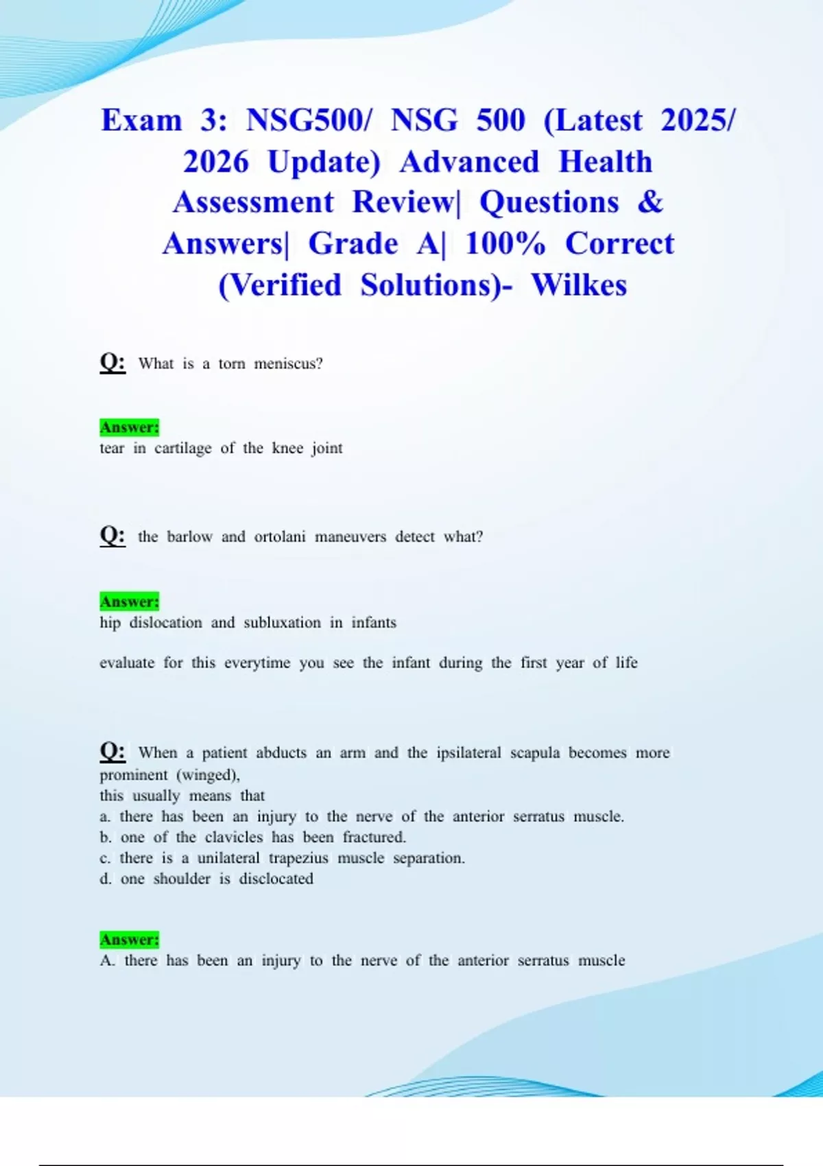 Exam 2 & Exam 3: NSG500/ NSG 500 (Latest 2025/ 2026 Updates STUDY ...