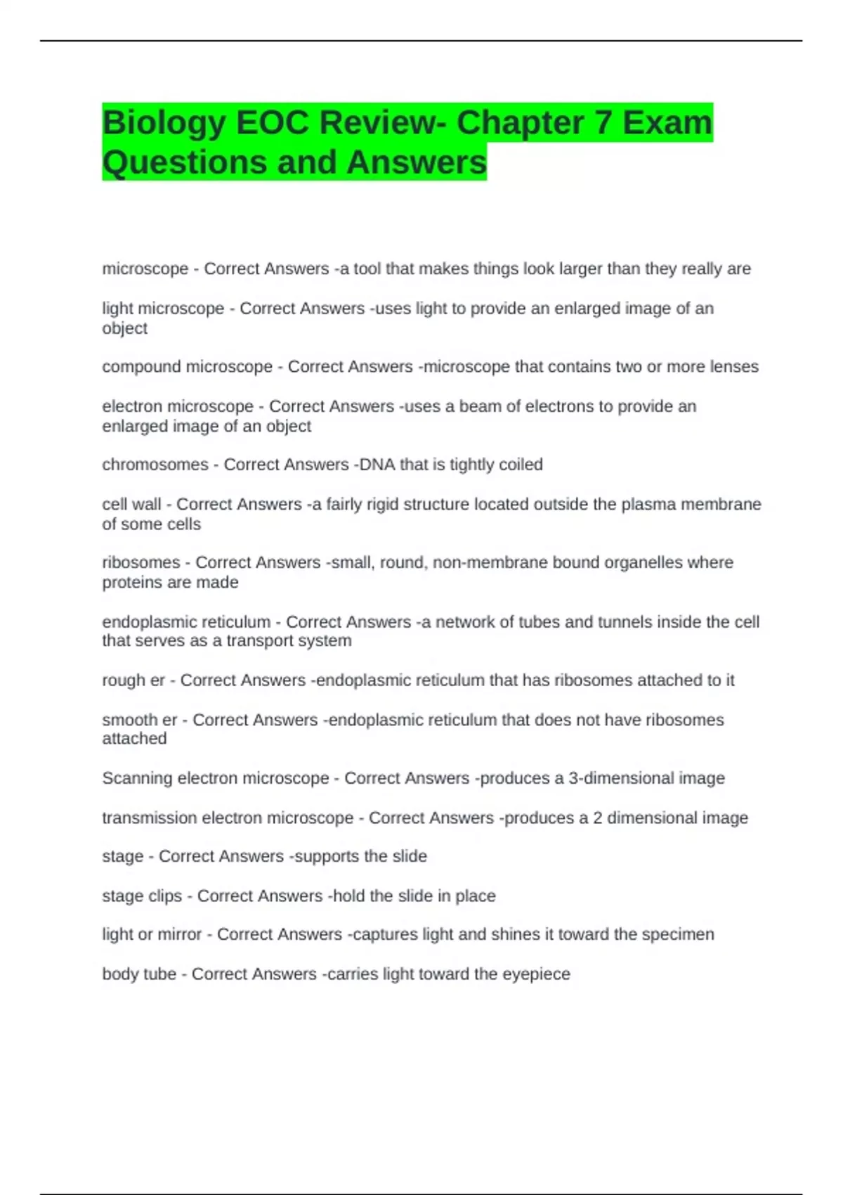 Biology EOC Review- Chapter 7 Exam Questions and Answers - Biology EOC ...