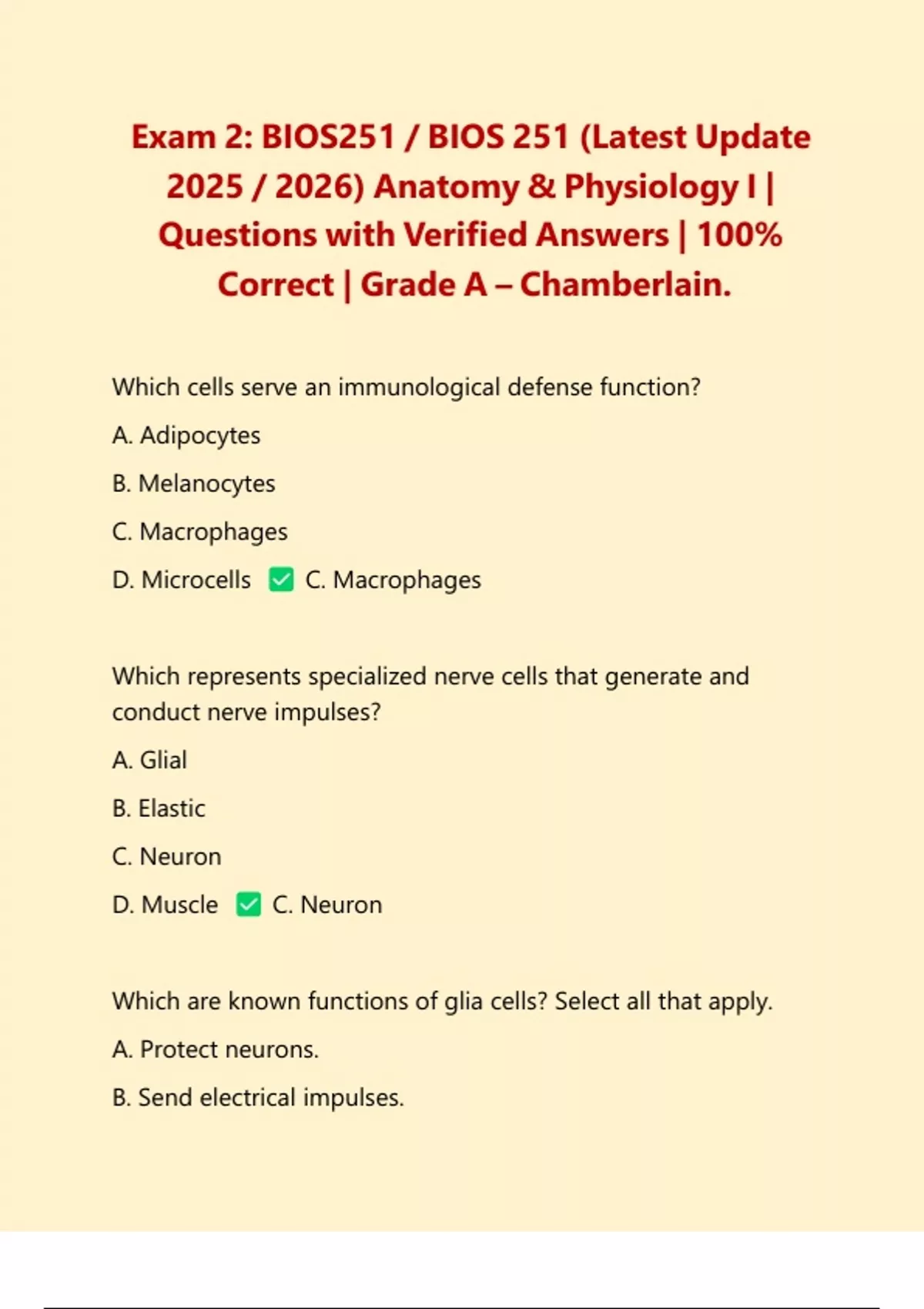 Exam 2: BIOS251 / BIOS 251 (Latest Update 2025 / 2026) Anatomy ...