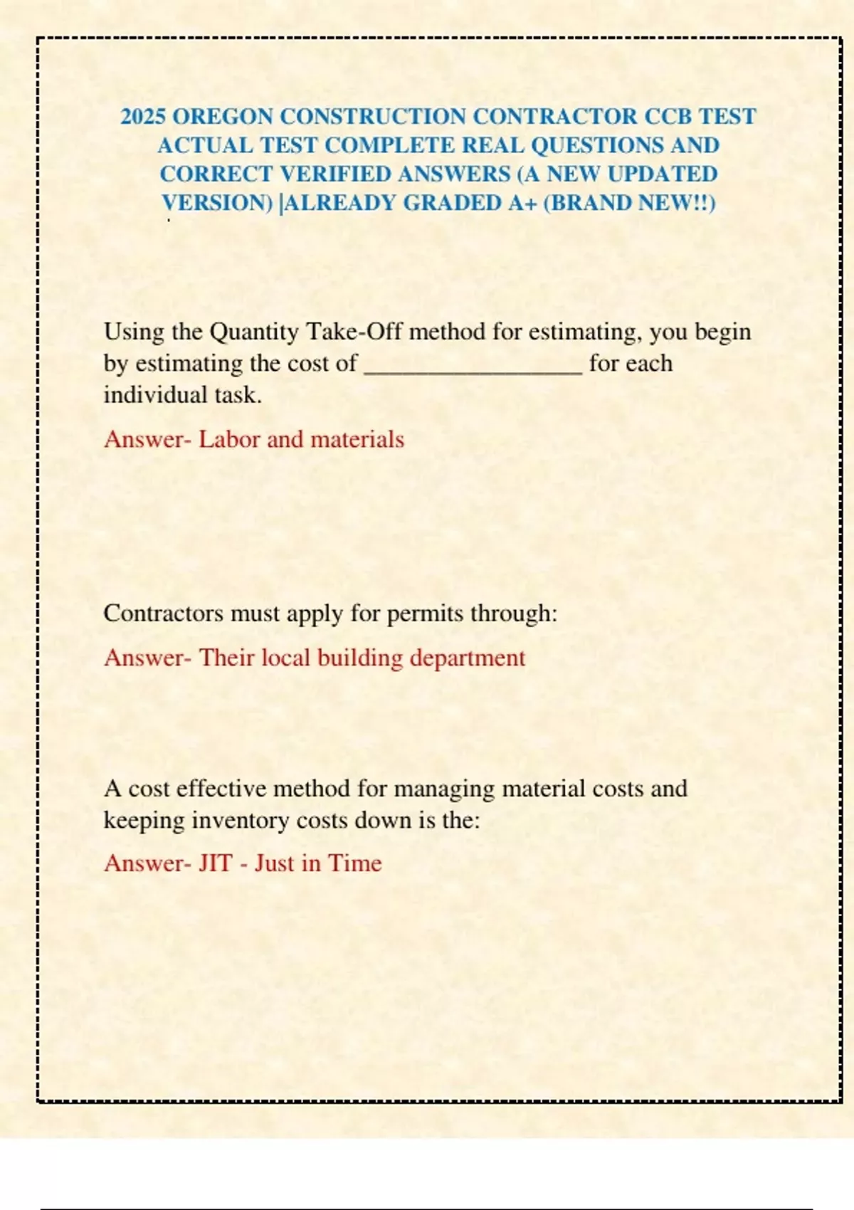 2025 OREGON CONSTRUCTION CONTRACTOR CCB TEST ACTUAL TEST COMPLETE REAL ...