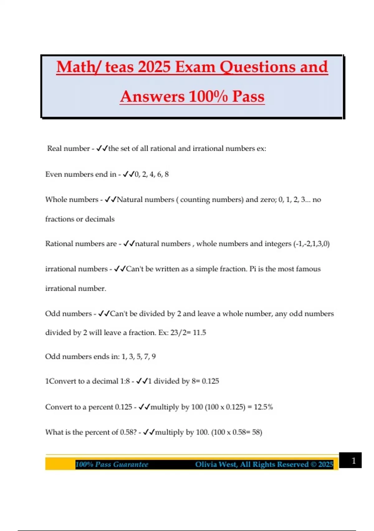 Math/ teas 2025 Exam Questions and Answers 100% Pass - Teas - Stuvia US