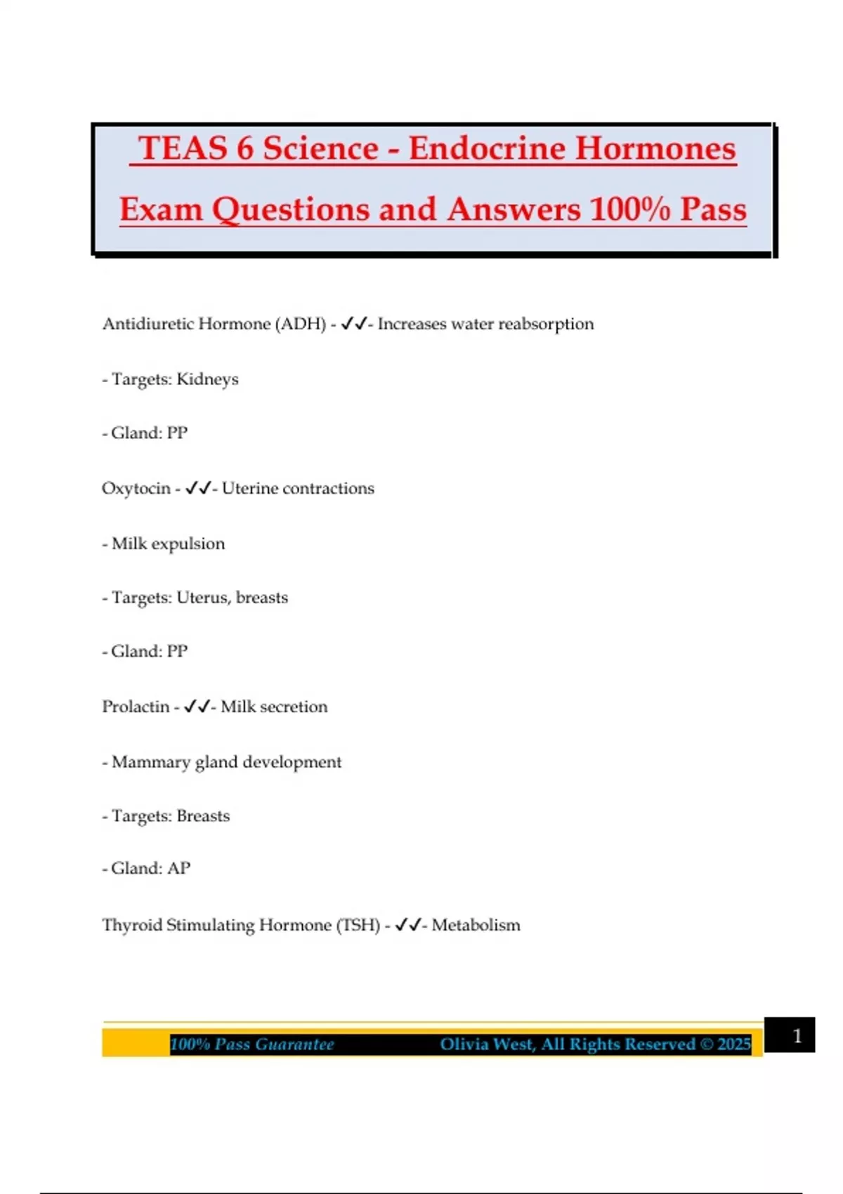 TEAS 6 Science - Endocrine Hormones Exam Questions and Answers 100% ...