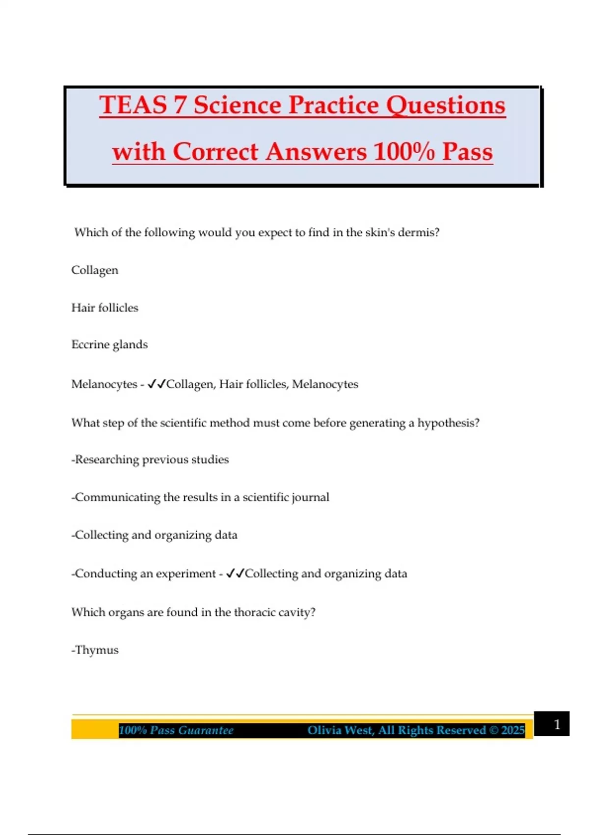 TEAS 7 Science Practice Questions with Correct Answers 100% Pass - Teas ...
