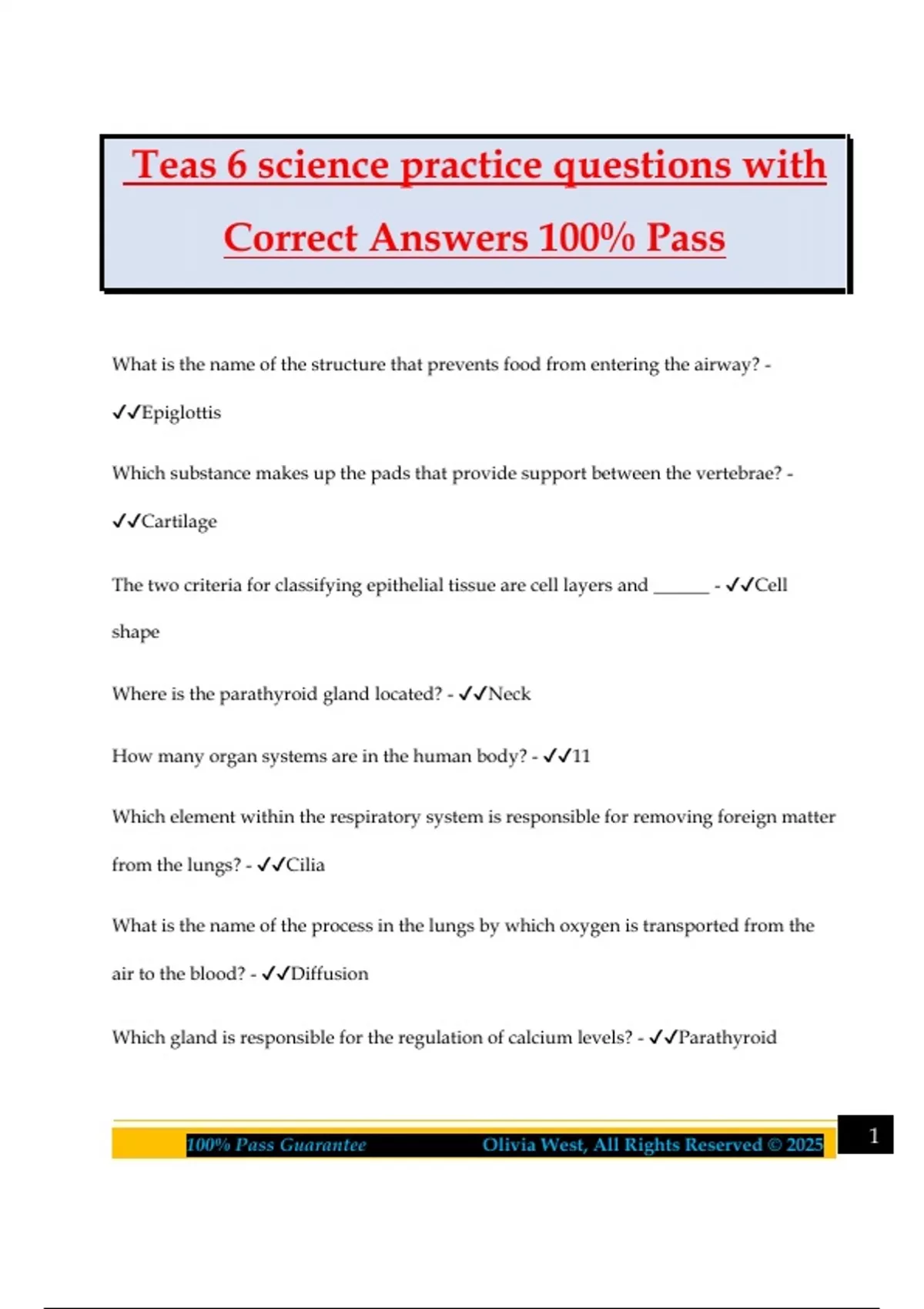 Teas 6 science practice questions with Correct Answers 100% Pass - Teas ...