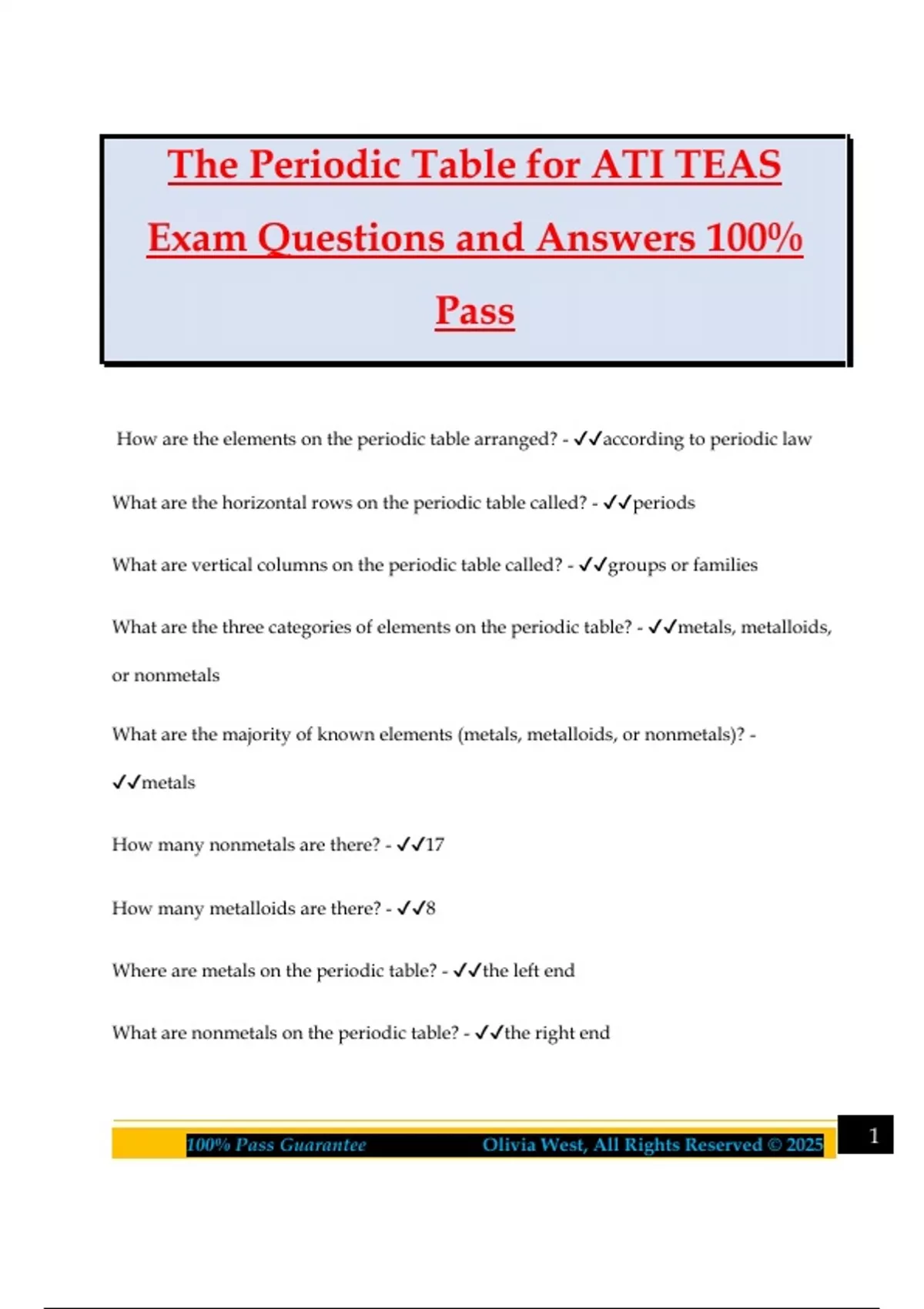 The Periodic Table for ATI TEAS Exam Questions and Answers 100% Pass ...