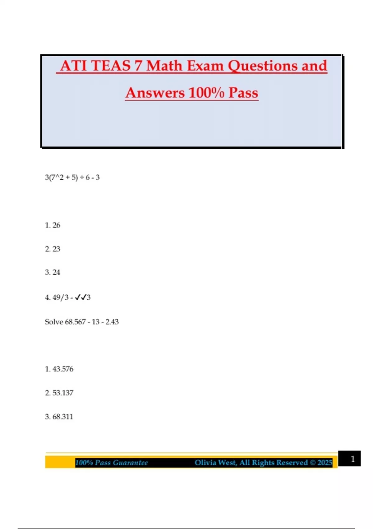 ATI TEAS 7 Math Exam Questions and Answers 100% Pass - Teas - Stuvia US